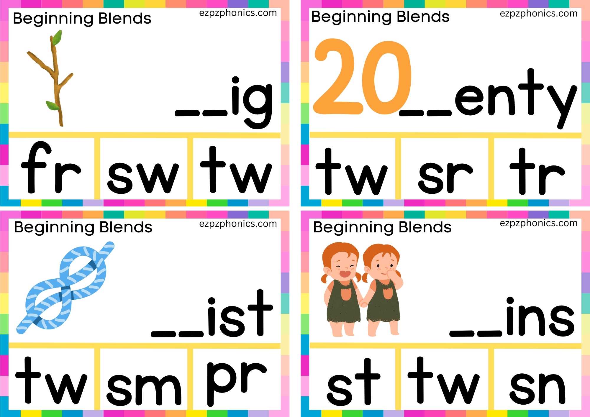 BL Beginning Blends Clip Cards Read The Words And Clip The Correct ...