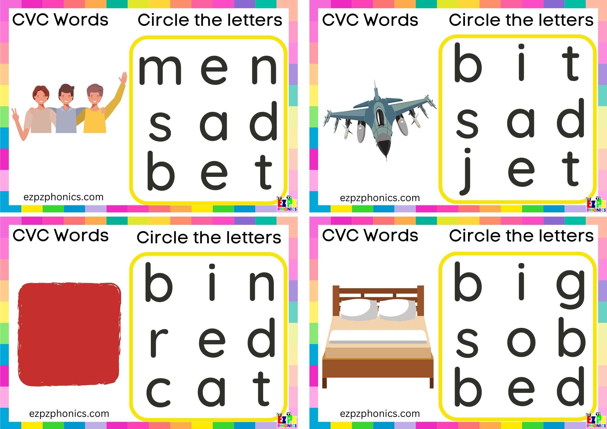 E Short Vowel Sound CVC Words - ezpzphonics.com