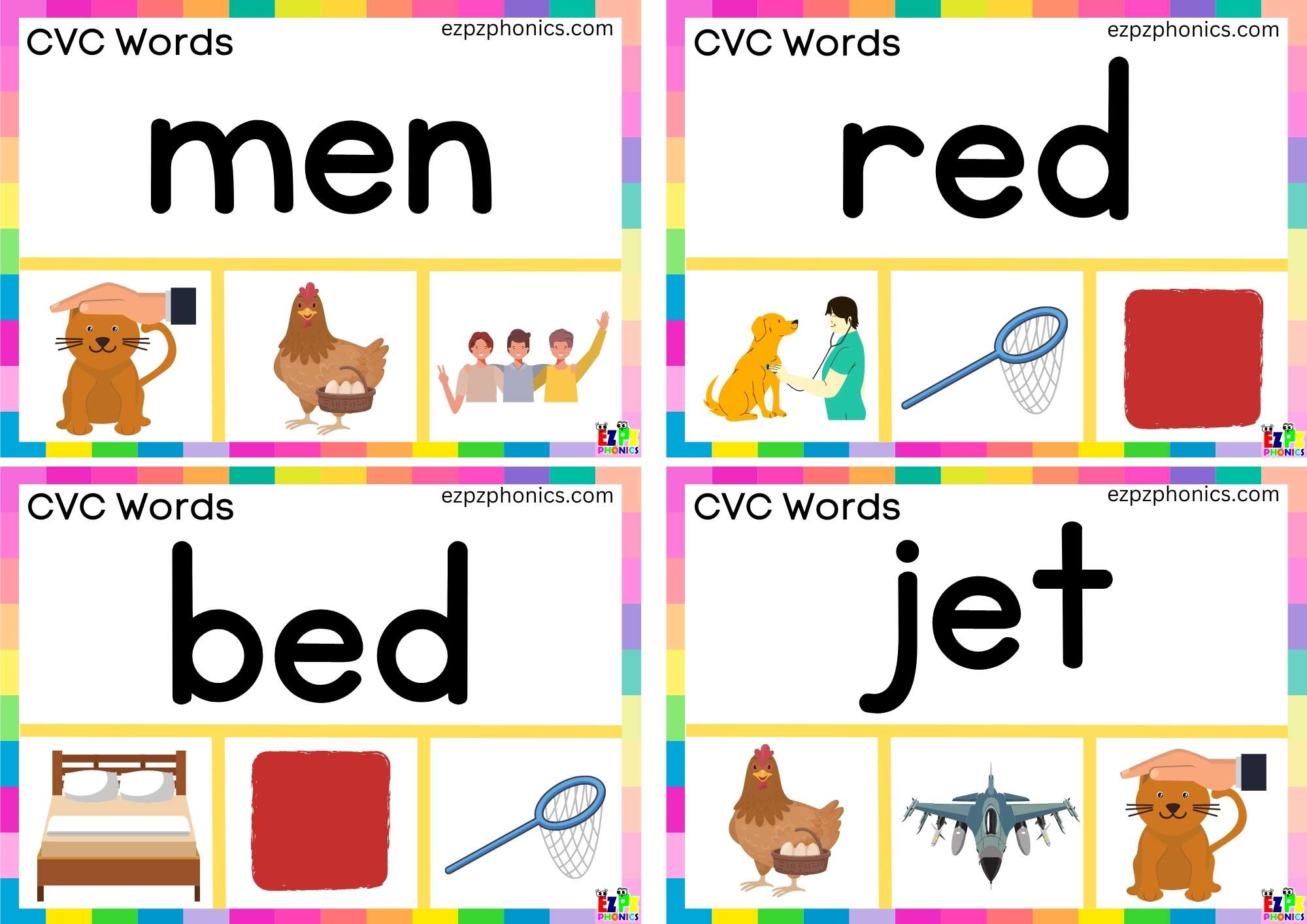 E Short Vowel Sound CVC Words - ezpzphonics.com