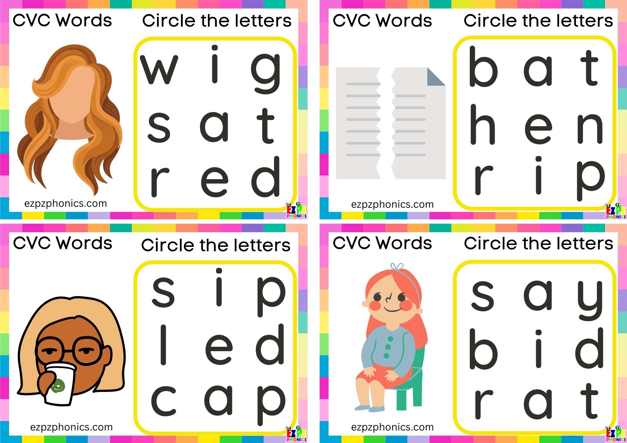 I Short Vowel Sound CVC Words - ezpzphonics.com