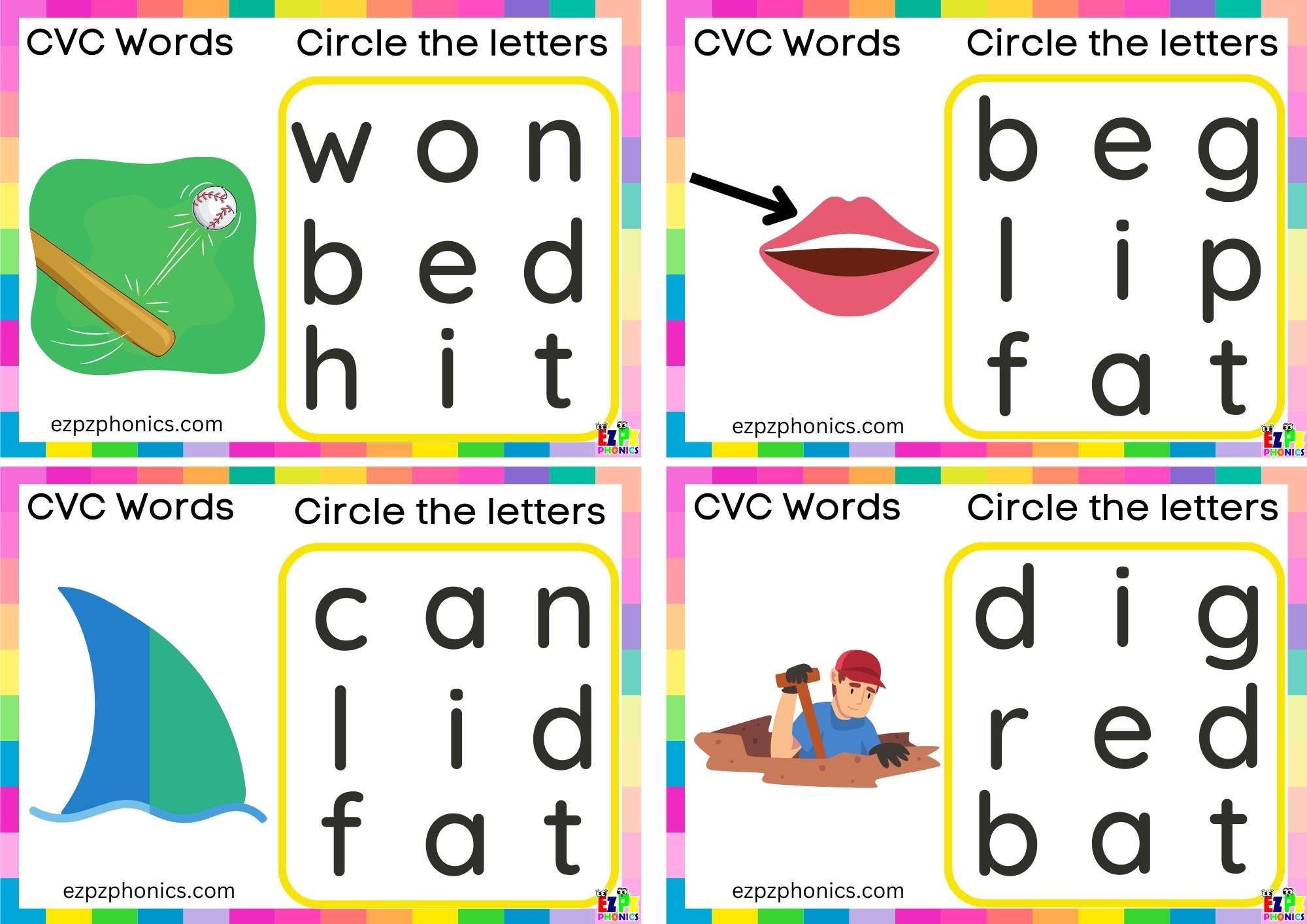 I Short Vowel Sound CVC Words - ezpzphonics.com