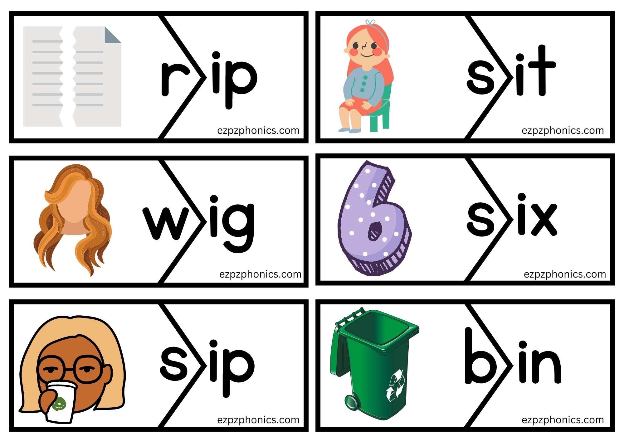 I Short Vowel Sound CVC Words - ezpzphonics.com