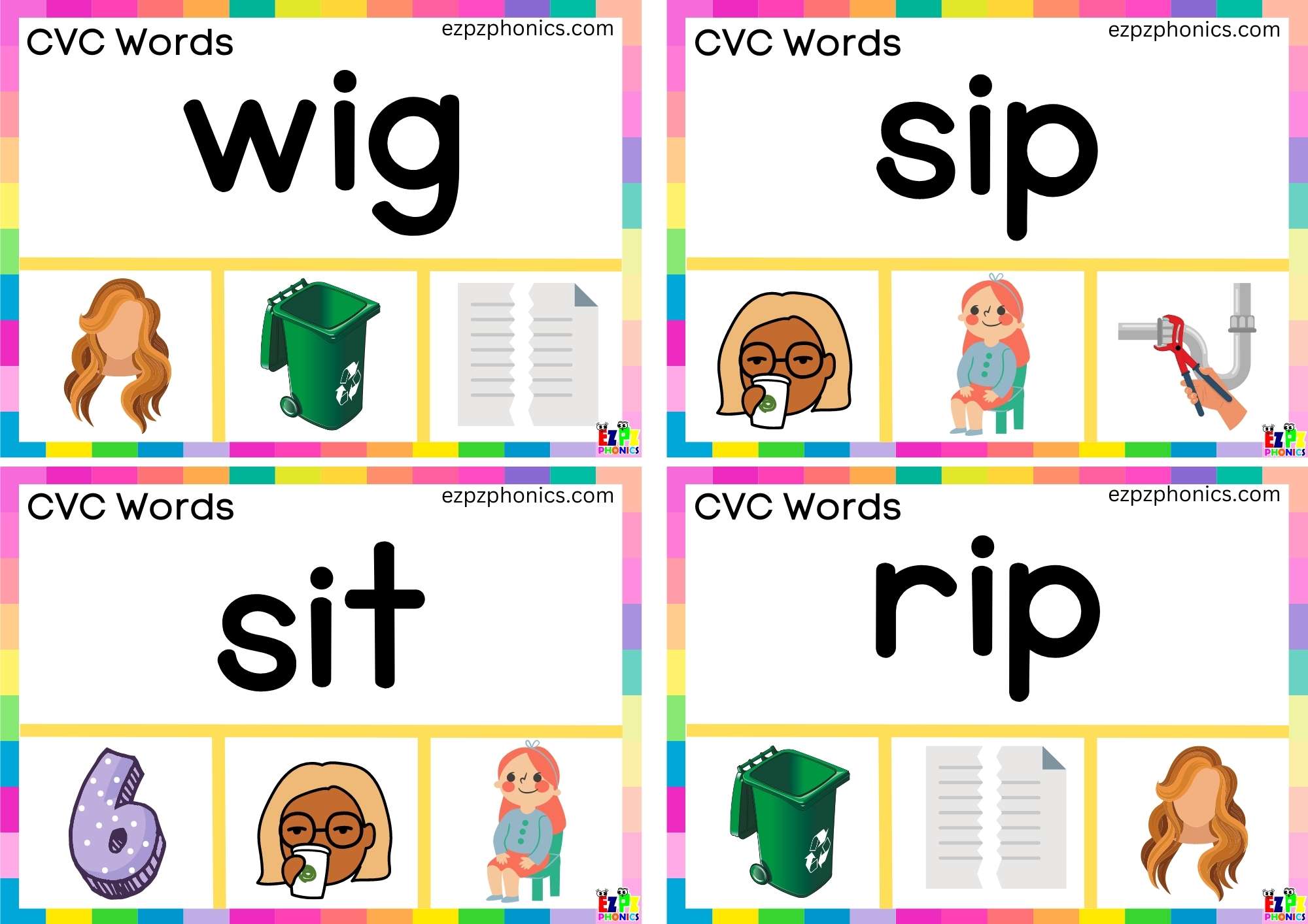 I Short Vowel Sound CVC Words - ezpzphonics.com