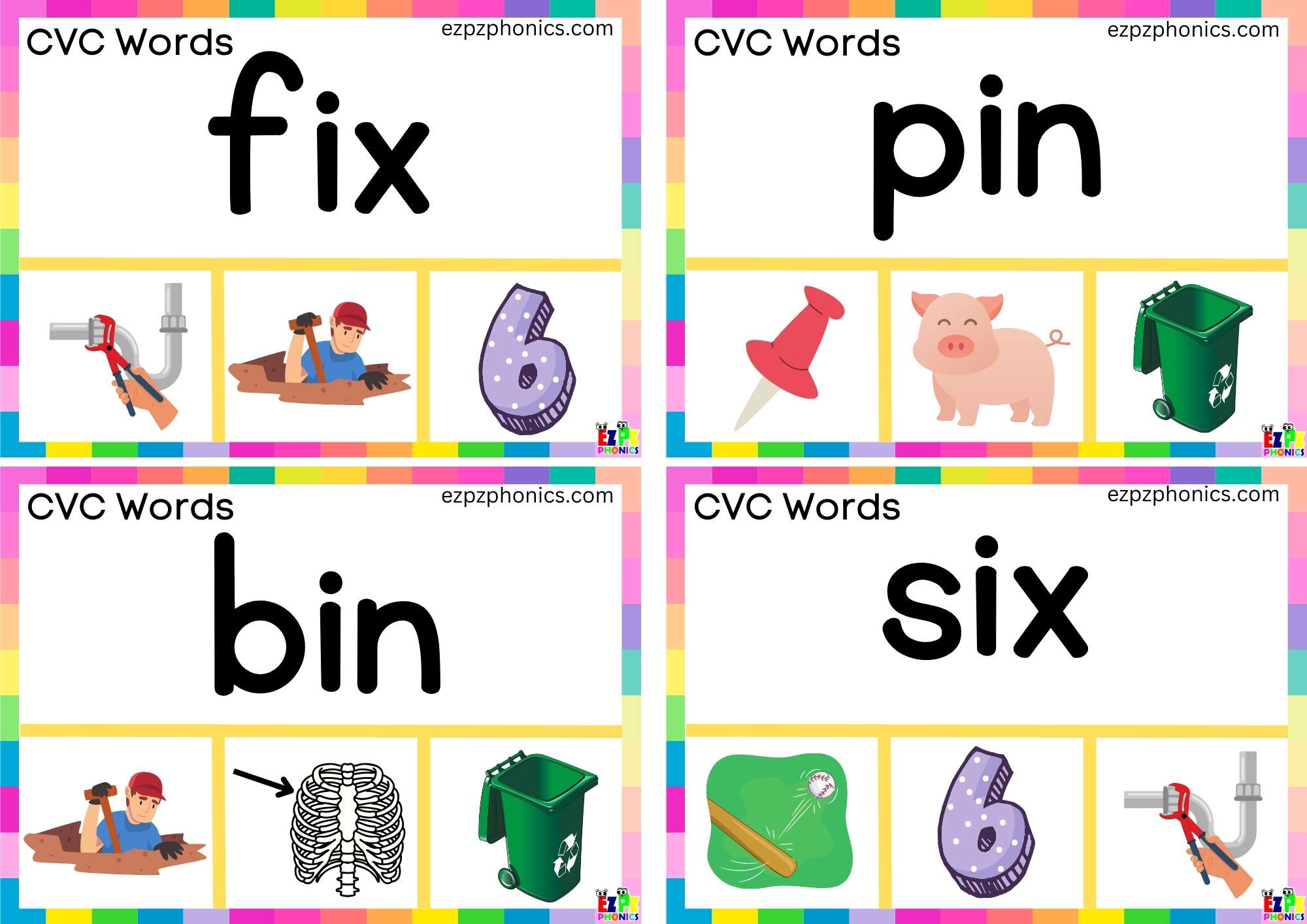 I Short Vowel Sound CVC Words - ezpzphonics.com