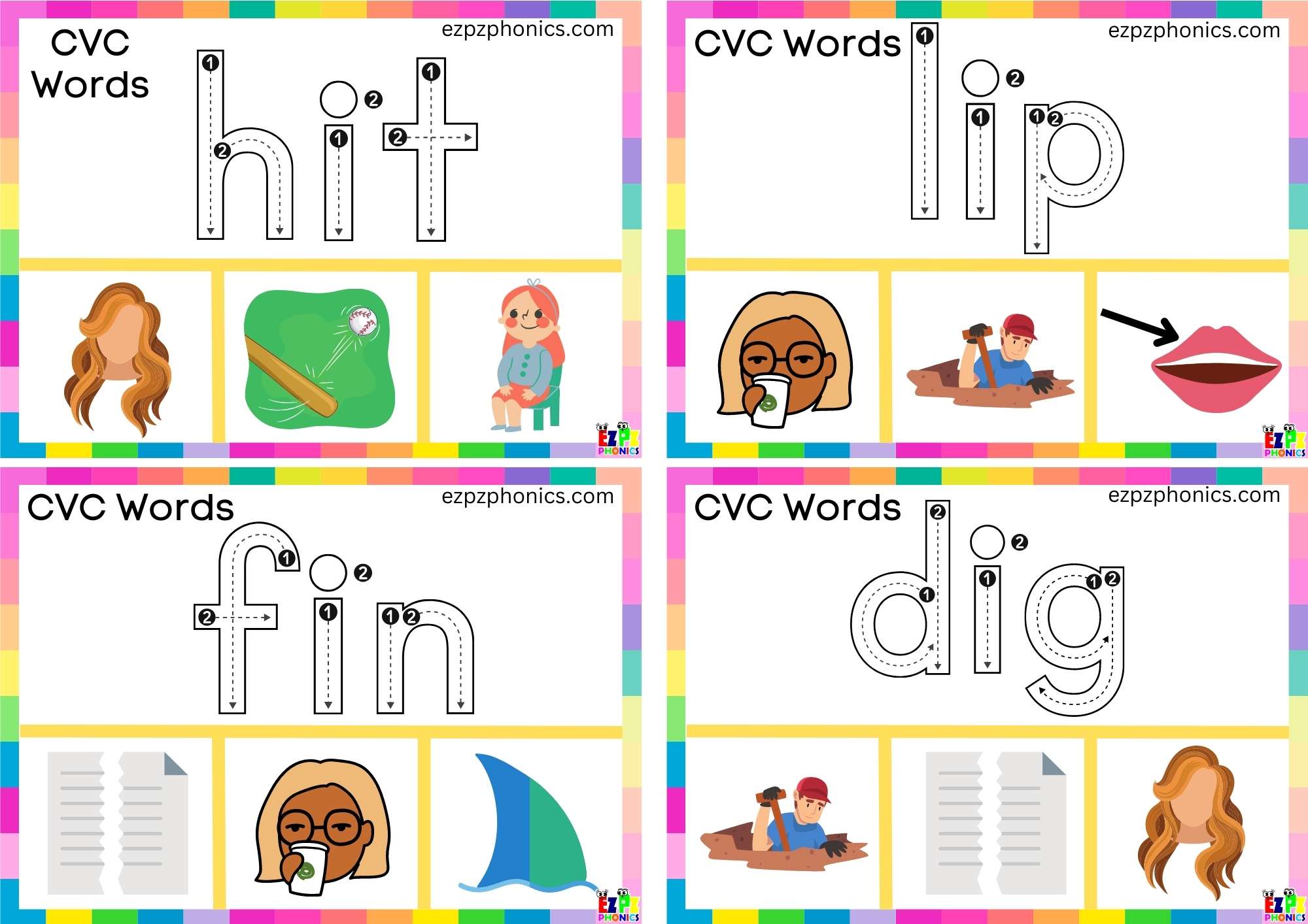 I Short Vowel Sound CVC Words - ezpzphonics.com