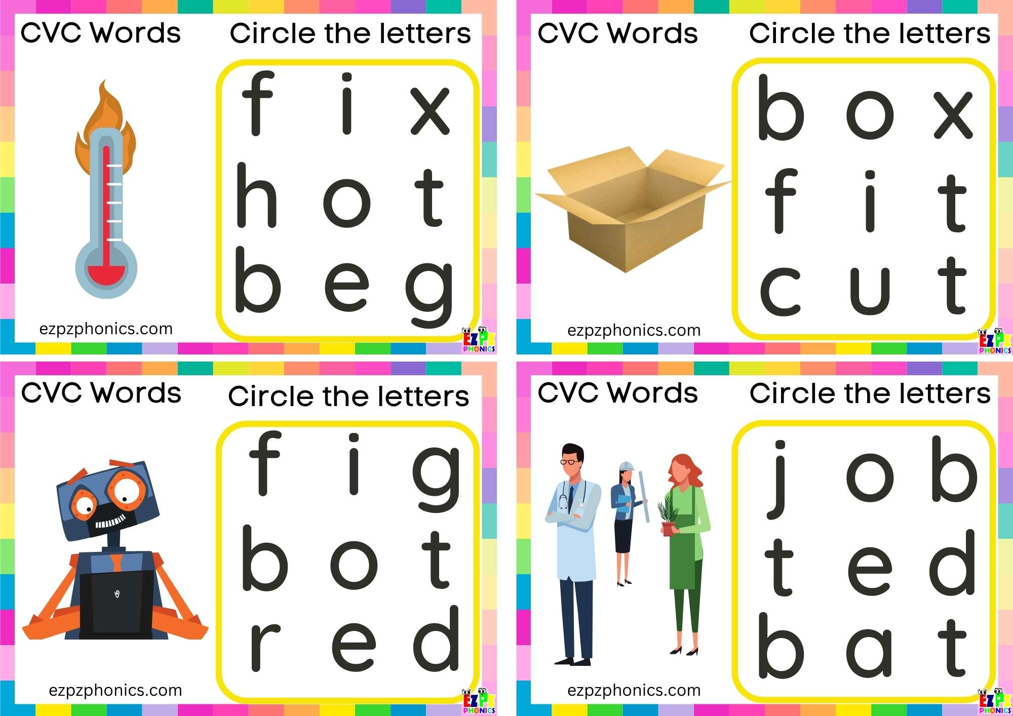 O Short Vowel Sound CVC Words - ezpzphonics.com