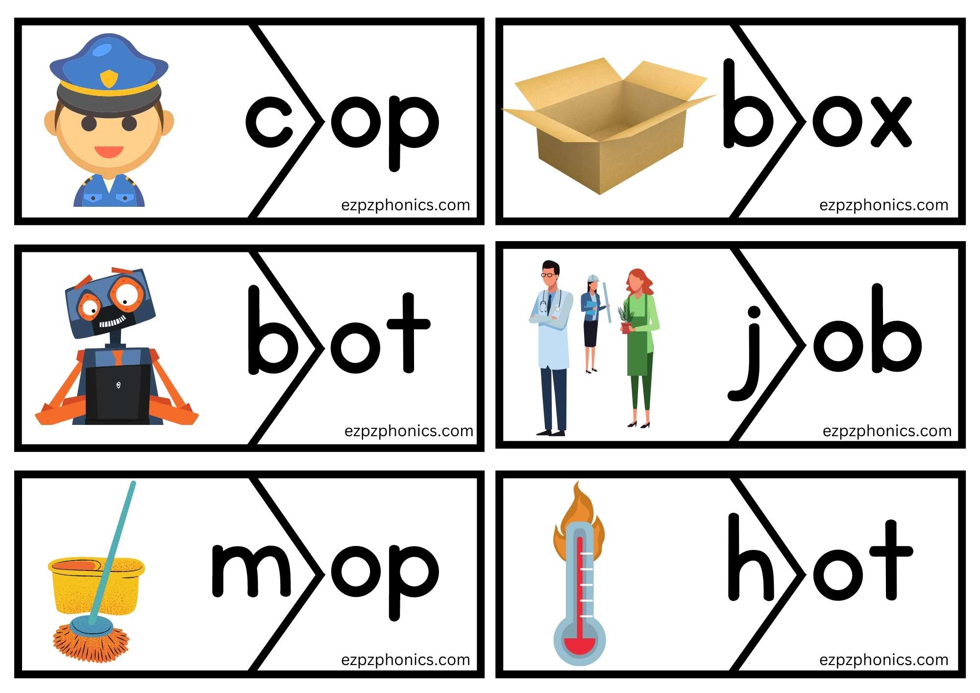 O Short Vowel Sound CVC Words - ezpzphonics.com