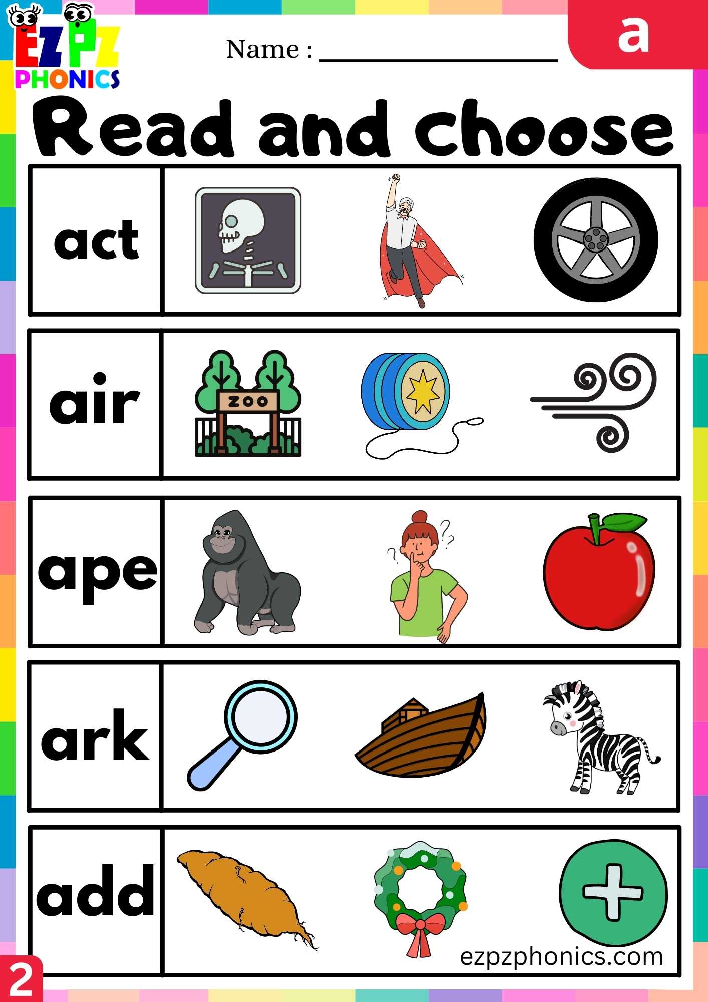 Letter a Read, Check and Write Beginning Sounds Worksheet - ezpzphonics.com
