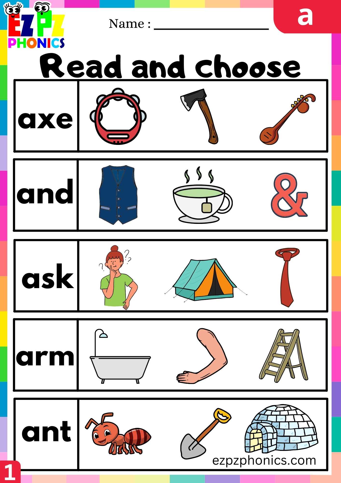 Letter a Read, Check and Write Beginning Sounds Worksheet - ezpzphonics.com