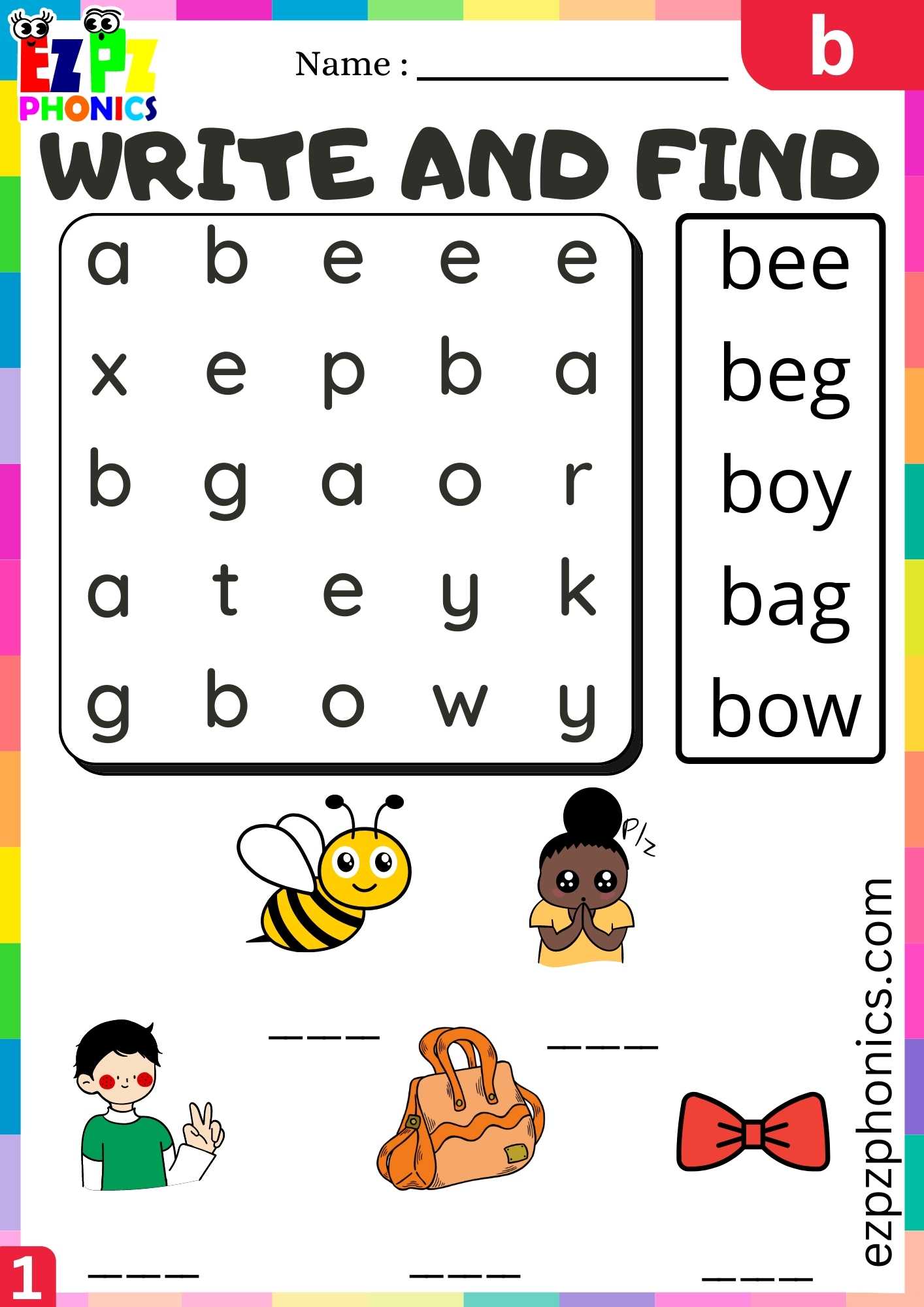 Letter a Write and Find Beginning Sounds Worksheet - ezpzphonics.com