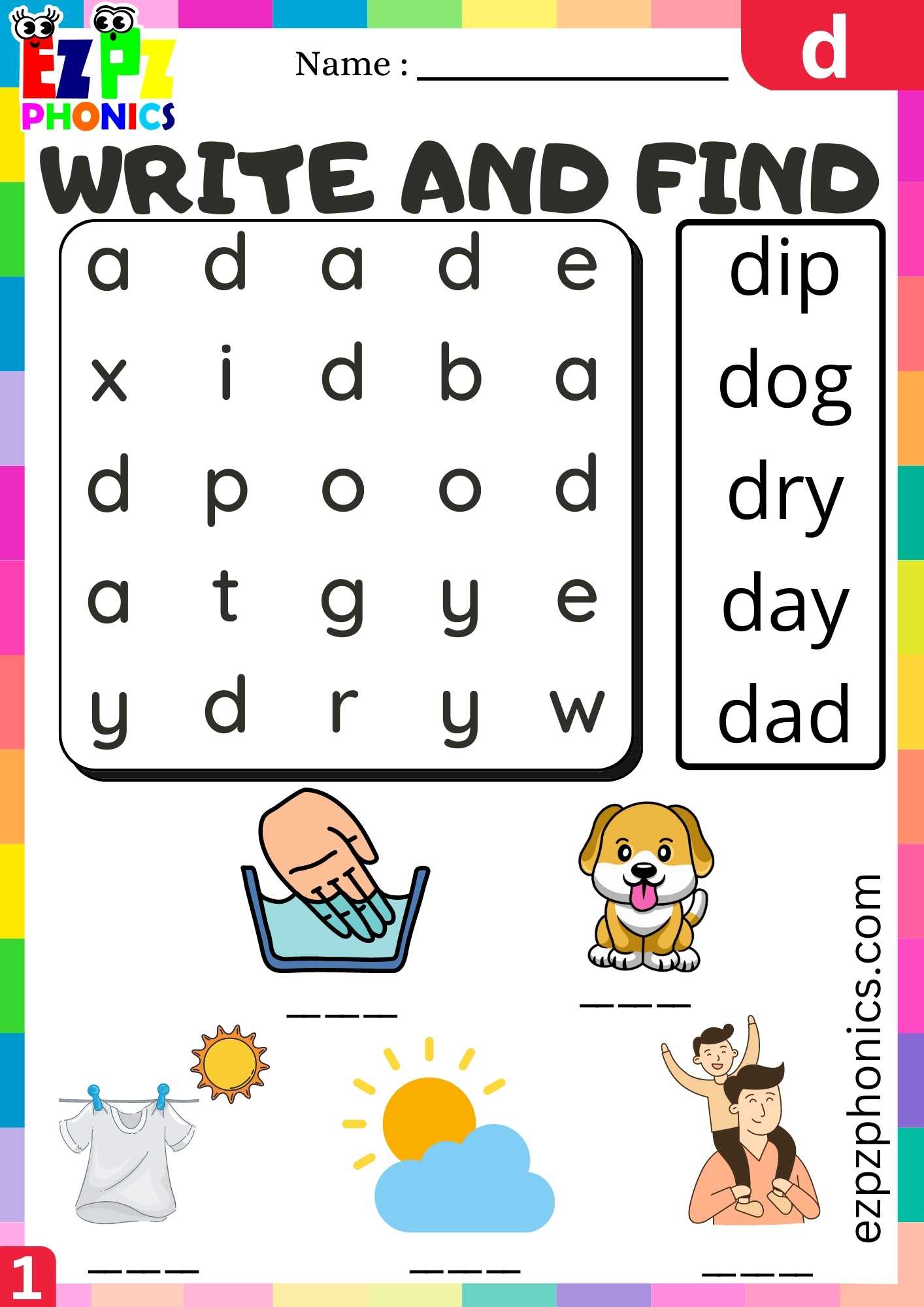 Letter D Write And Find Beginning Sounds Worksheet - ezpzphonics.com