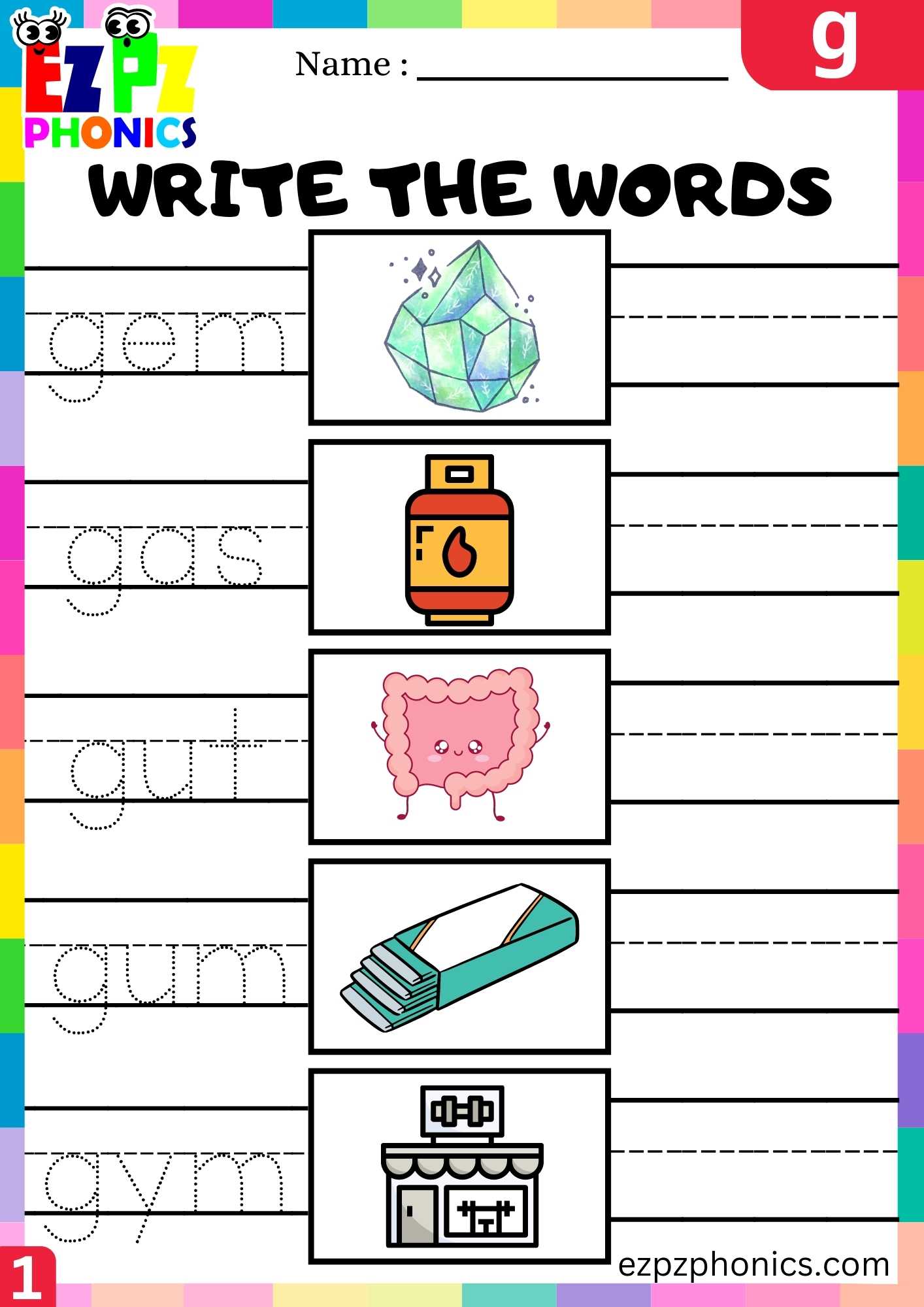 Letter G Write The Words Beginning Sounds Worksheet - ezpzphonics.com