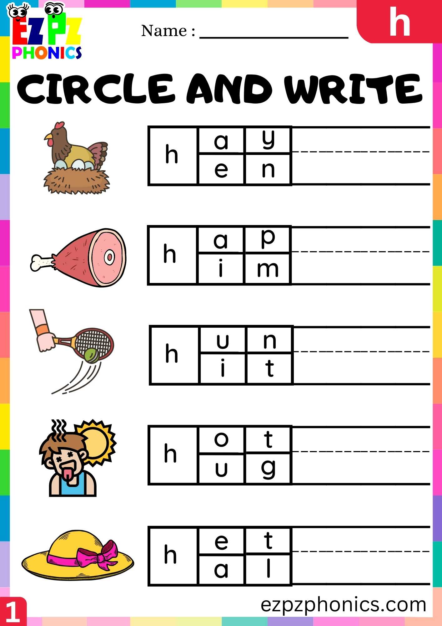 Letter H Circle And Write Beginning Sounds Worksheet - ezpzphonics.com