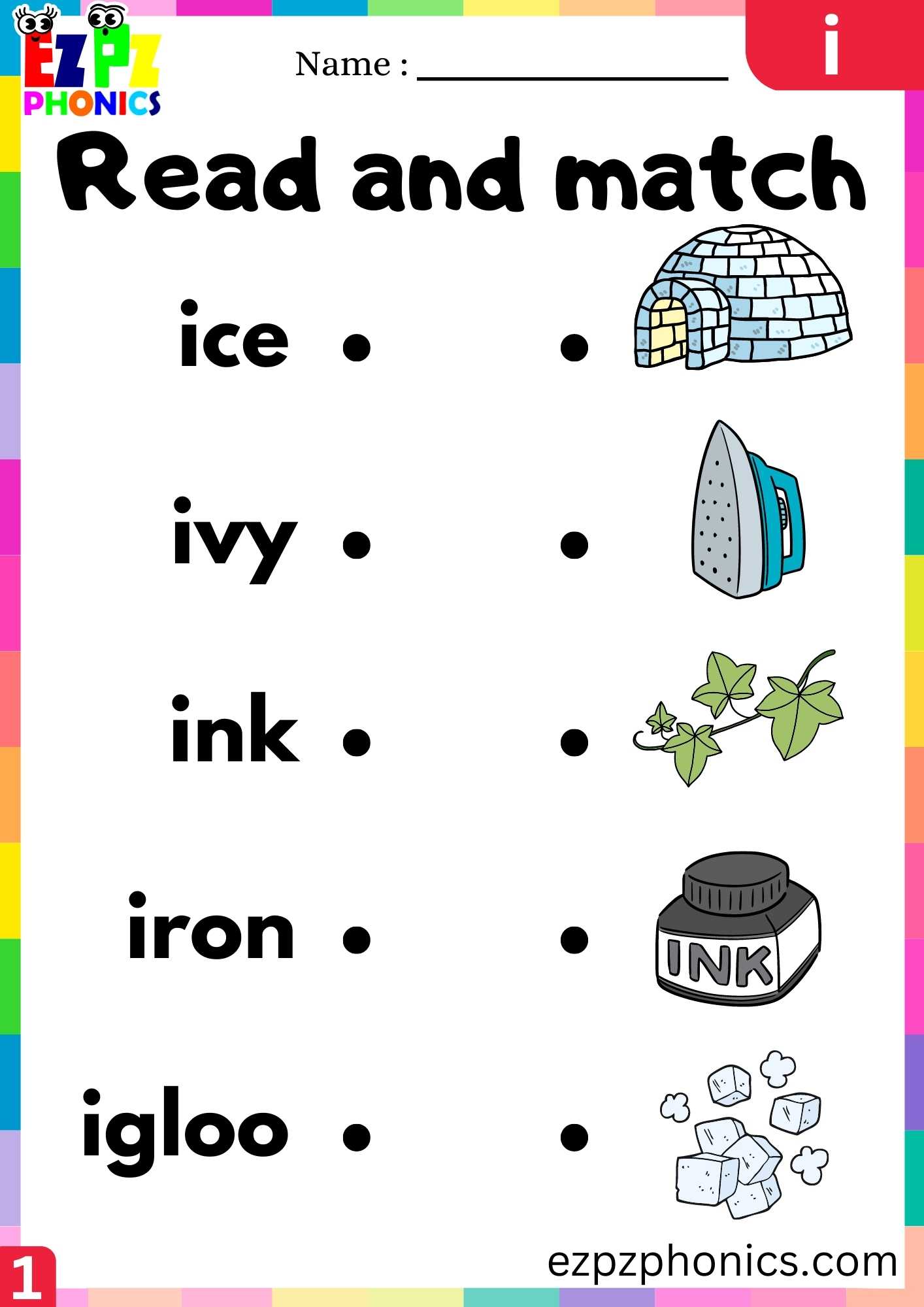 Letter I Read And Match Beginning Sounds Worksheet - ezpzphonics.com
