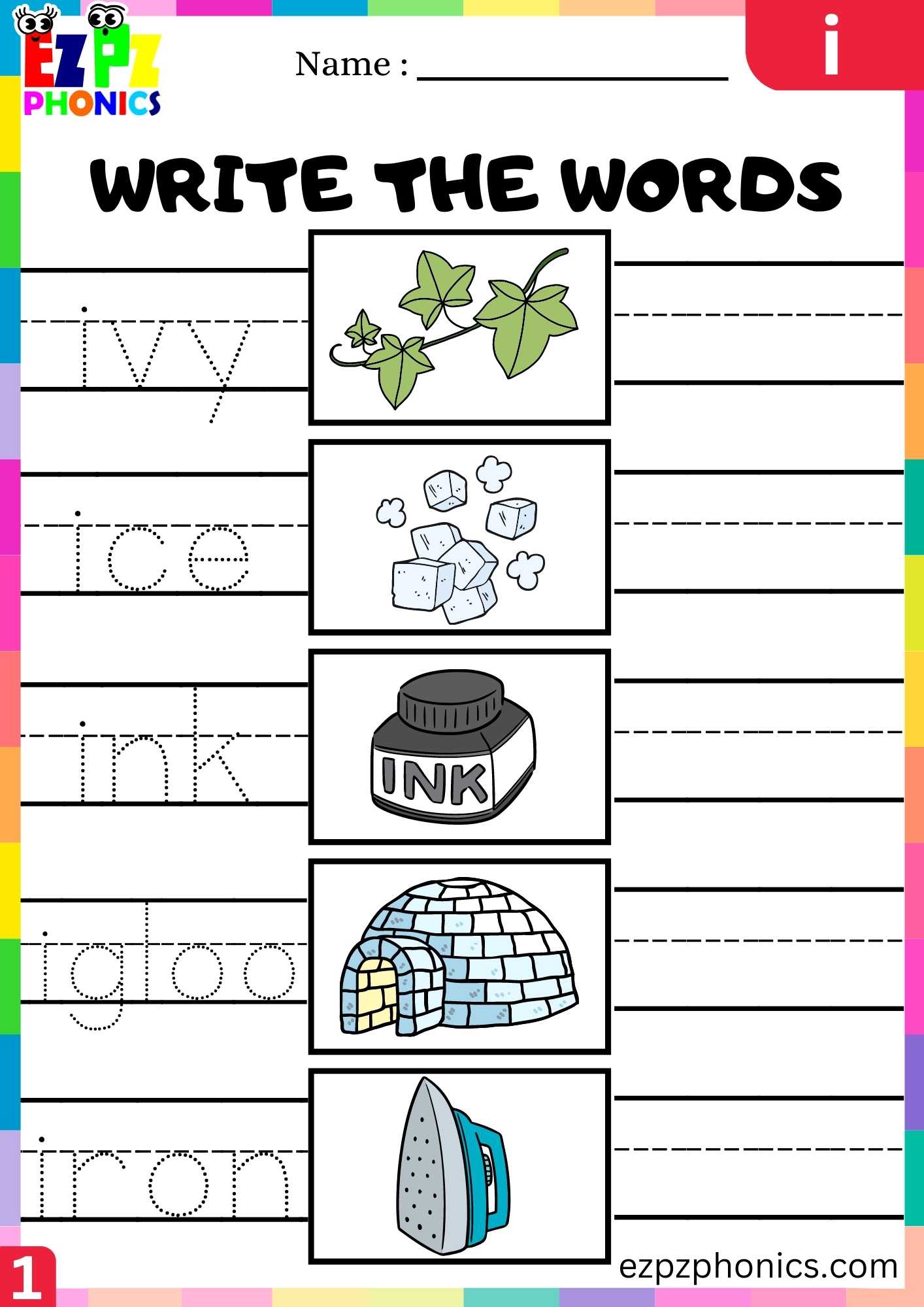 Letter I Write The Words Beginning Sounds Worksheet - ezpzphonics.com