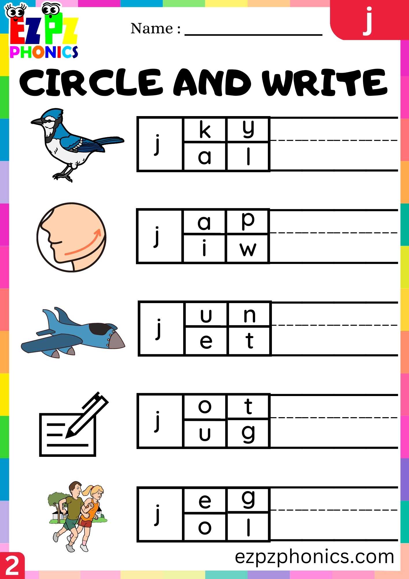 Group2 Letter J Circle And Write Beginning Sounds Worksheet ...