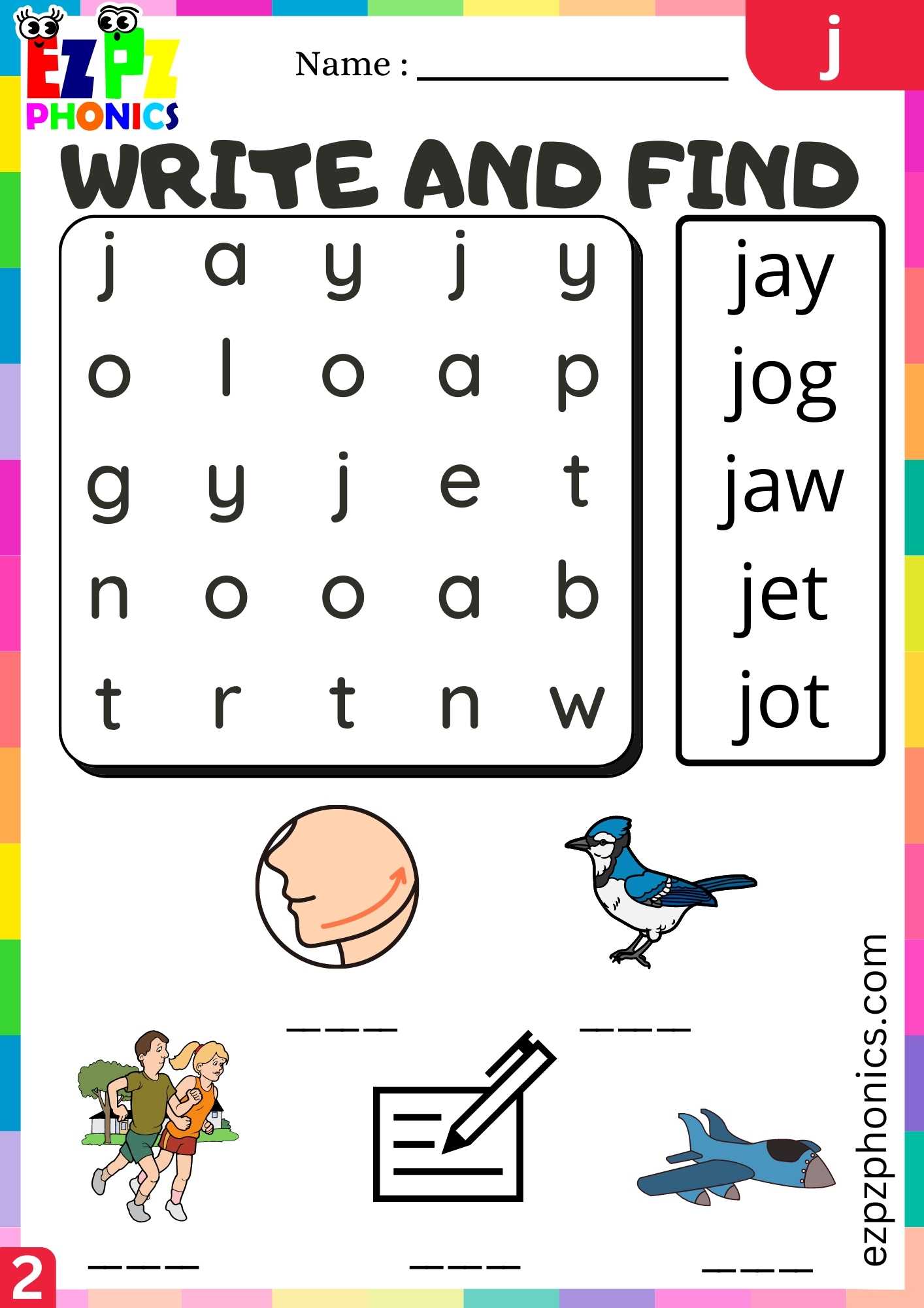 Group2 Letter J Write And Find Beginning Sounds Worksheet - ezpzphonics.com