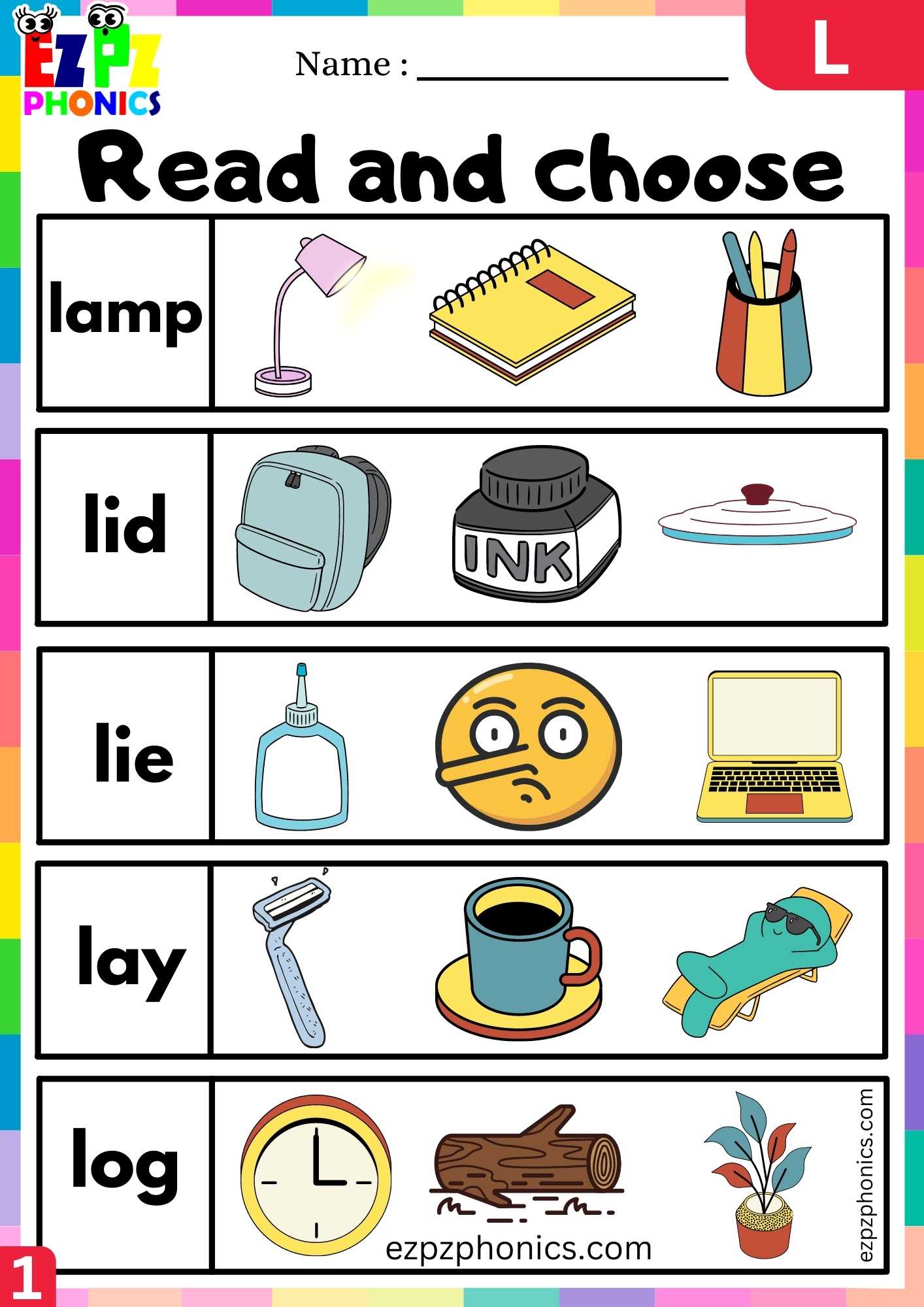 Letter L Read And Choose Beginning Sounds Worksheet - ezpzphonics.com