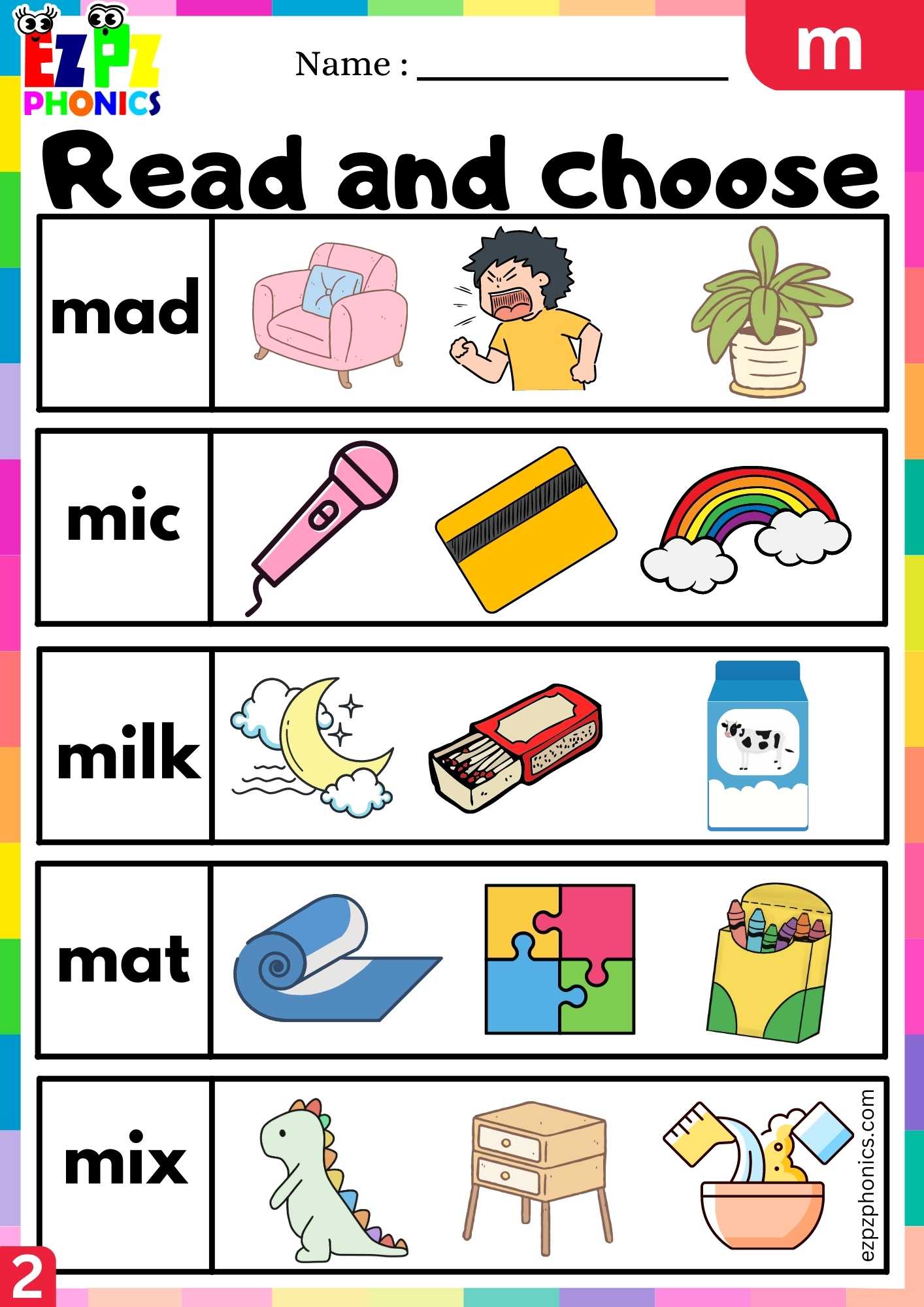 Group2 Letter M Read And Choose Beginning Sounds Worksheet ...