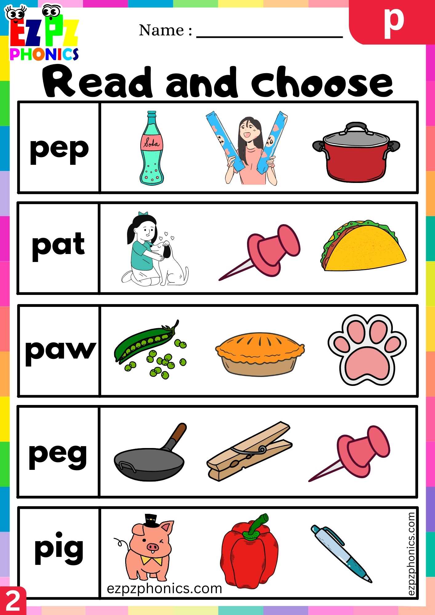 Group2 Letter P Read And Choose Beginning Sounds Worksheet ...