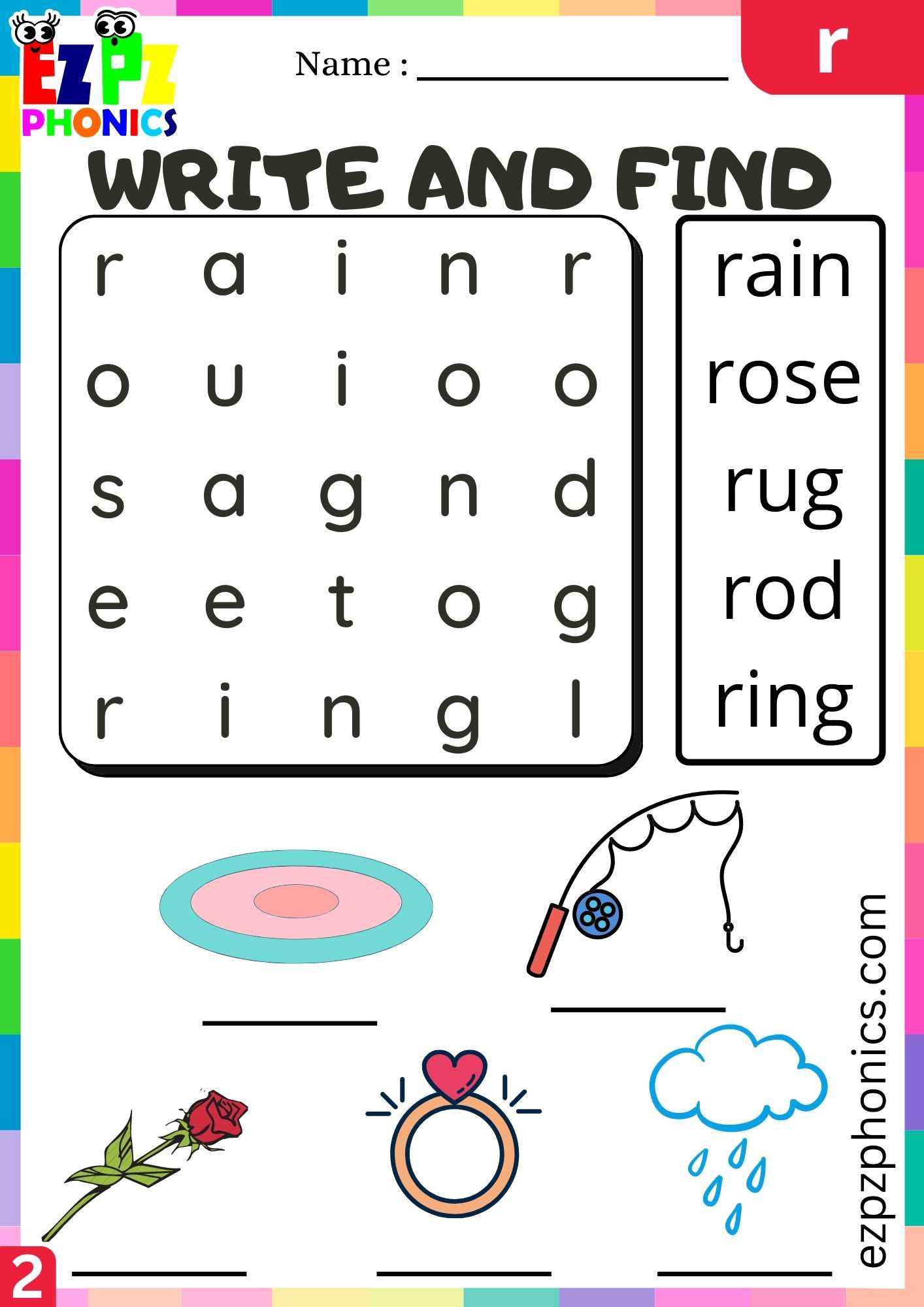 Group2 Letter R Write And Find Beginning Sounds Worksheet - ezpzphonics.com