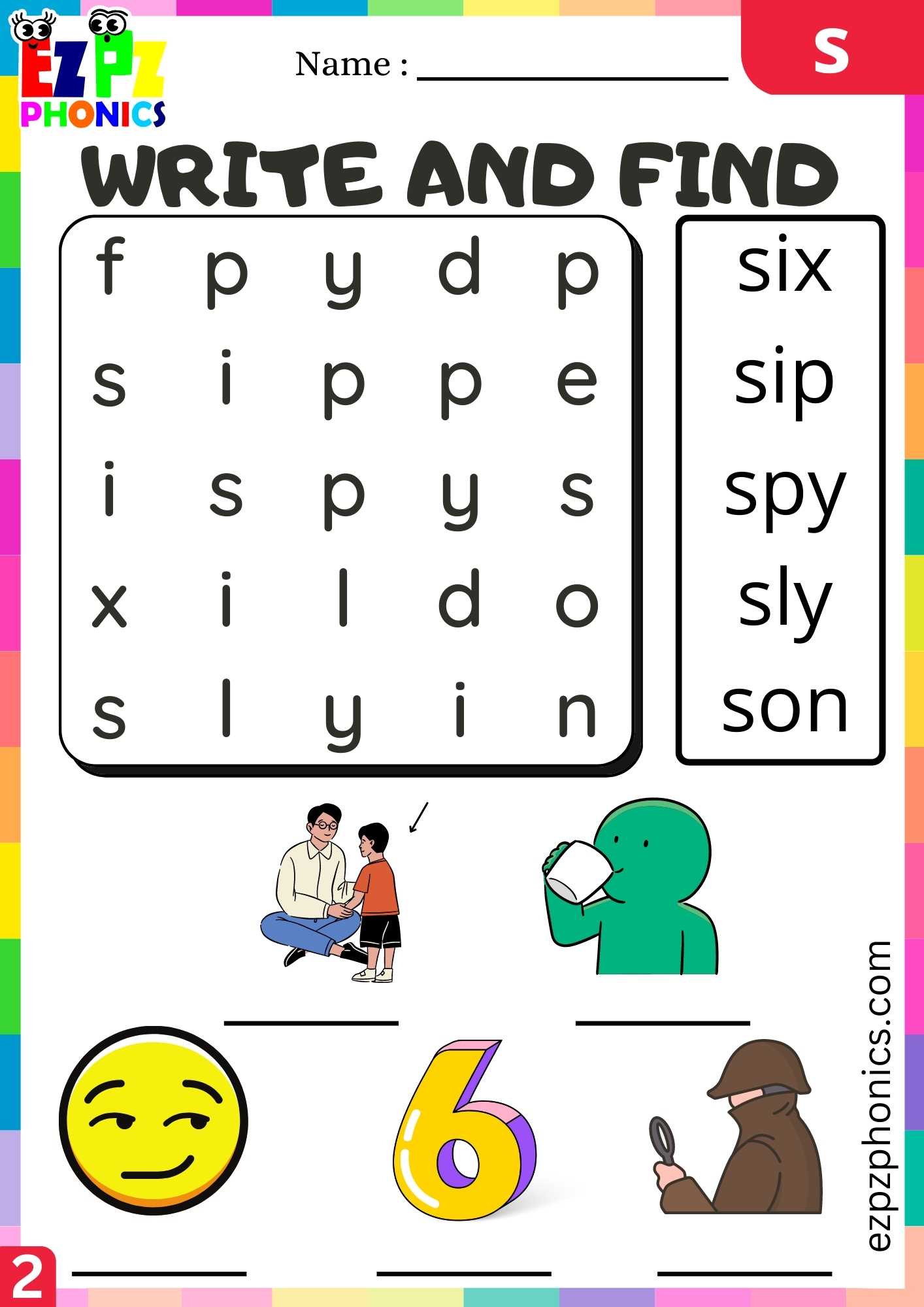Group2 Letter S Write And Find Beginning Sounds Worksheet - ezpzphonics.com