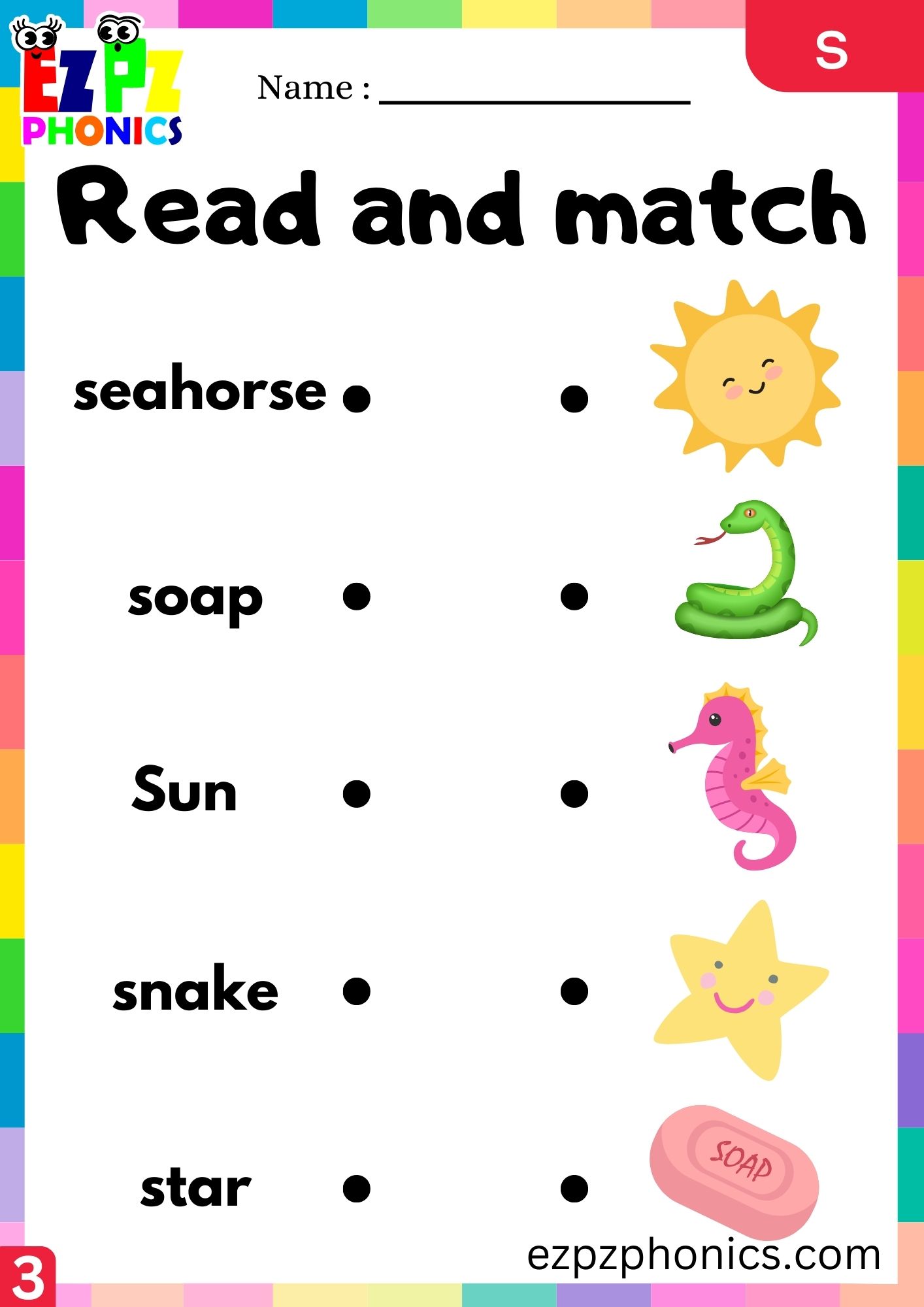 Letter s Read and Match the Words with the Images Group 3 - ezpzphonics.com