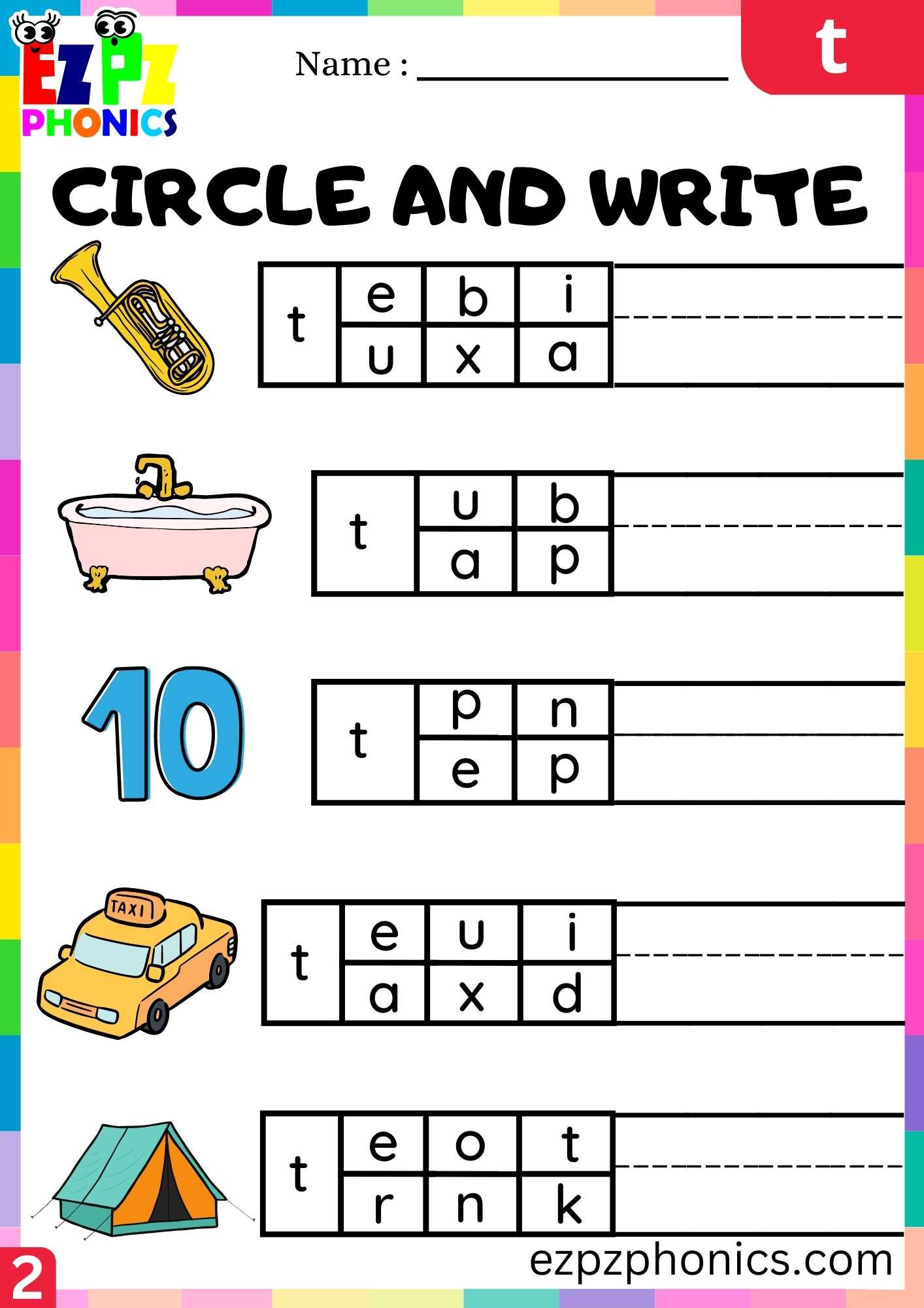 Group2 Letter T Circle And Write Beginning Sounds Worksheet ...
