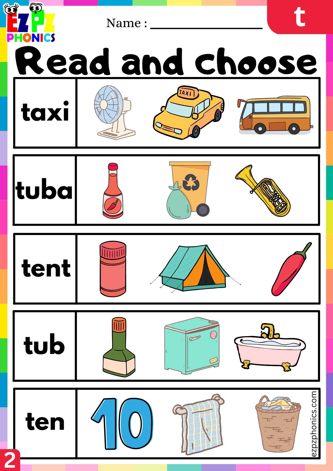 Group2 Letter T Read And Choose Beginning Sounds Worksheet ...