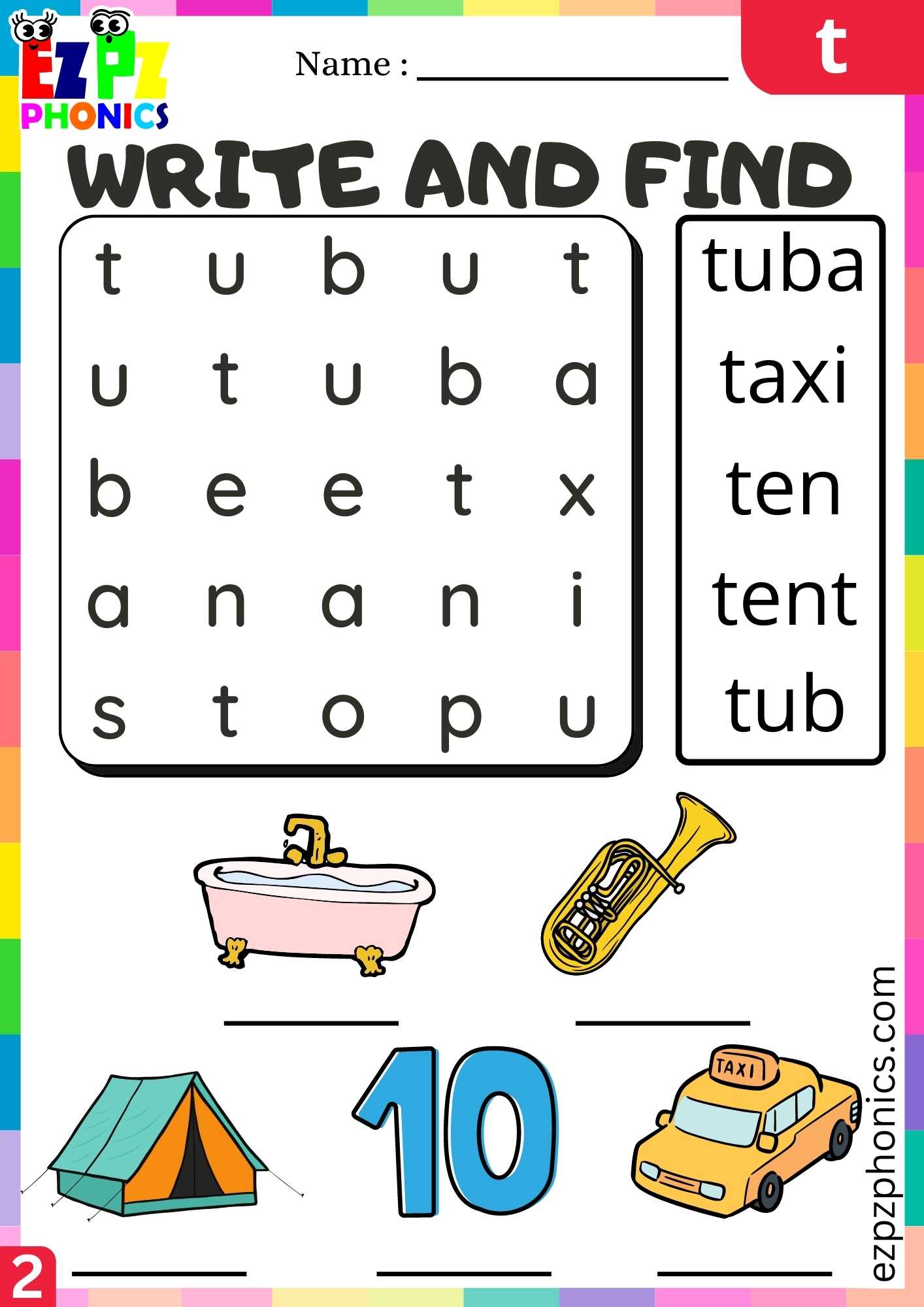 Group2 Letter T Write And Find Beginning Sounds Worksheet - ezpzphonics.com