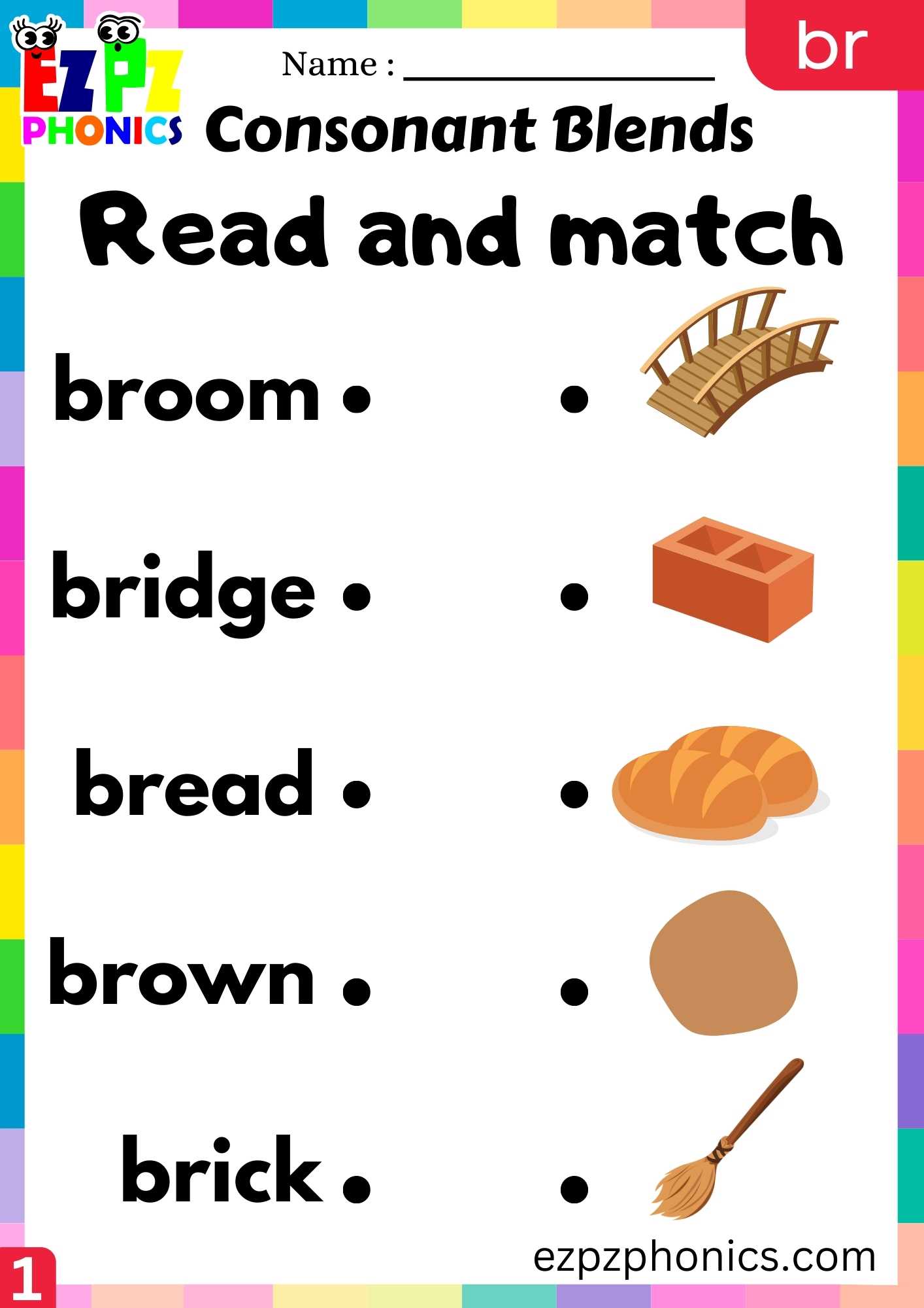 Group1 BR Words Read And Match Phonics Consonant Blends Worksheet ...