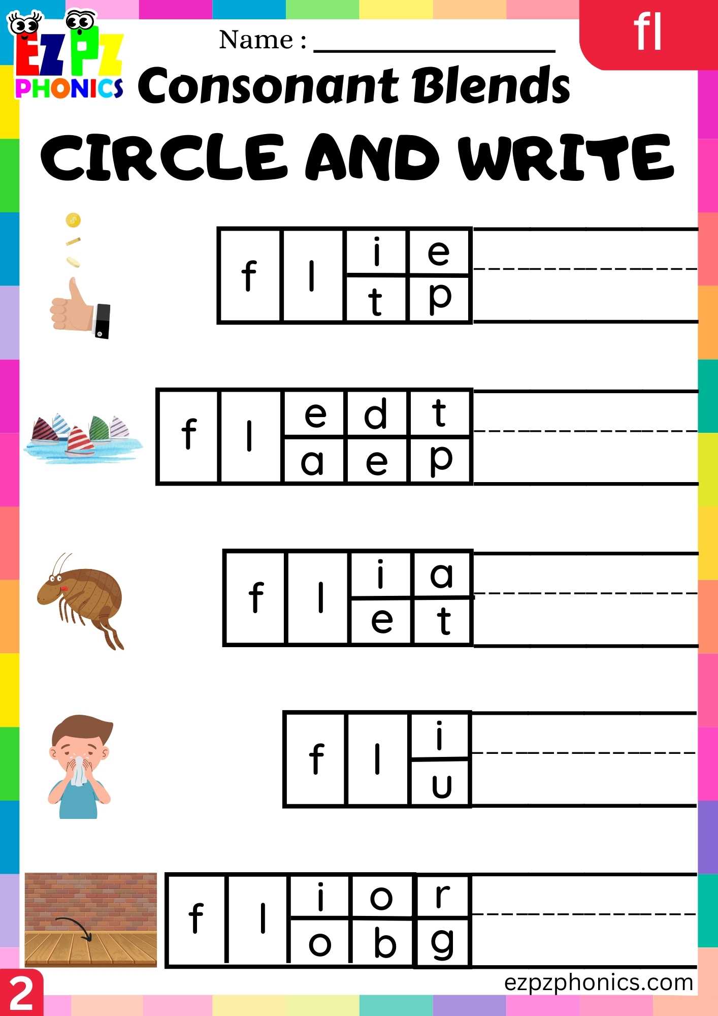 Group2 FL Words Circle And Write Phonics Consonant Blends Worksheet ...