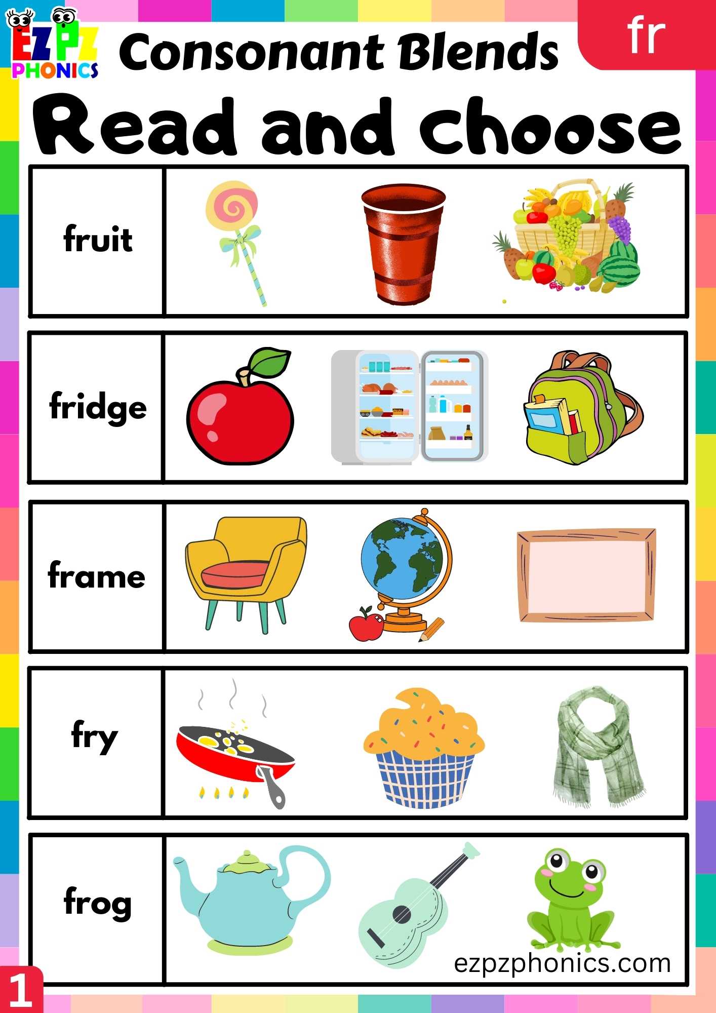 Group1 FR Words Read And Choose Phonics Consonant Blends Worksheet ...