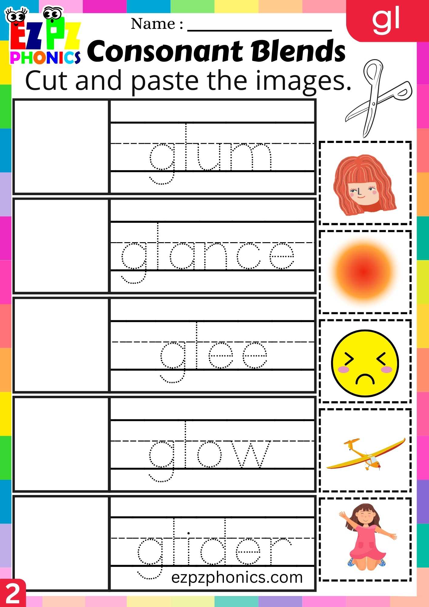 Group2 GL Words Cut And Paste The Images Phonics Consonant Blends ...