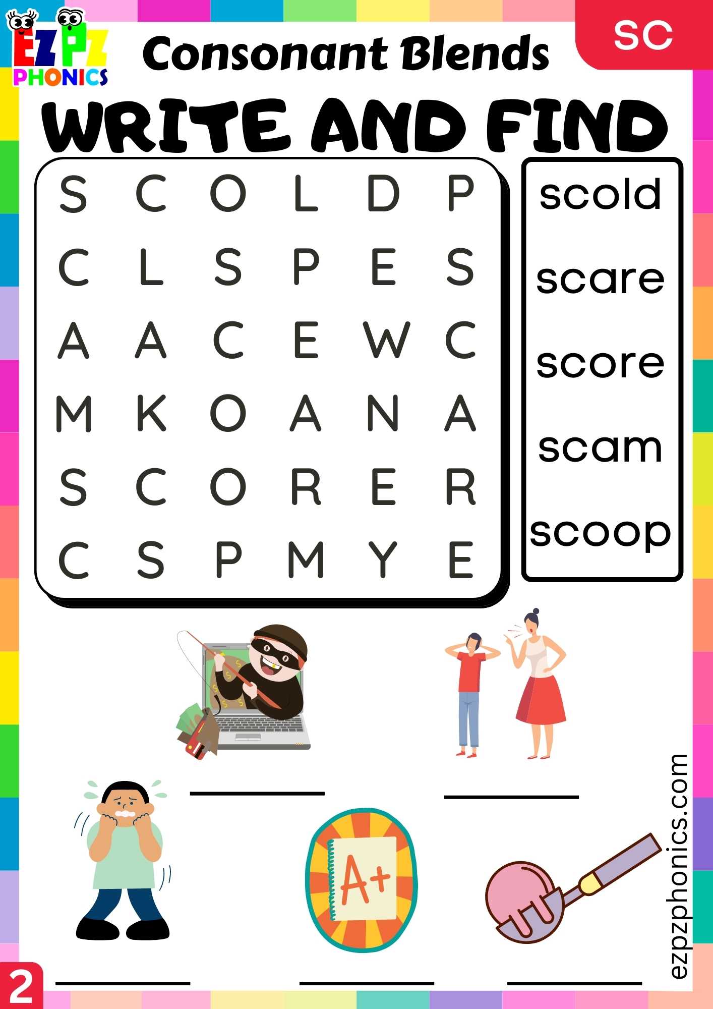 Group2 SC Words Write And Find Phonics Consonant Blends Worksheet ...
