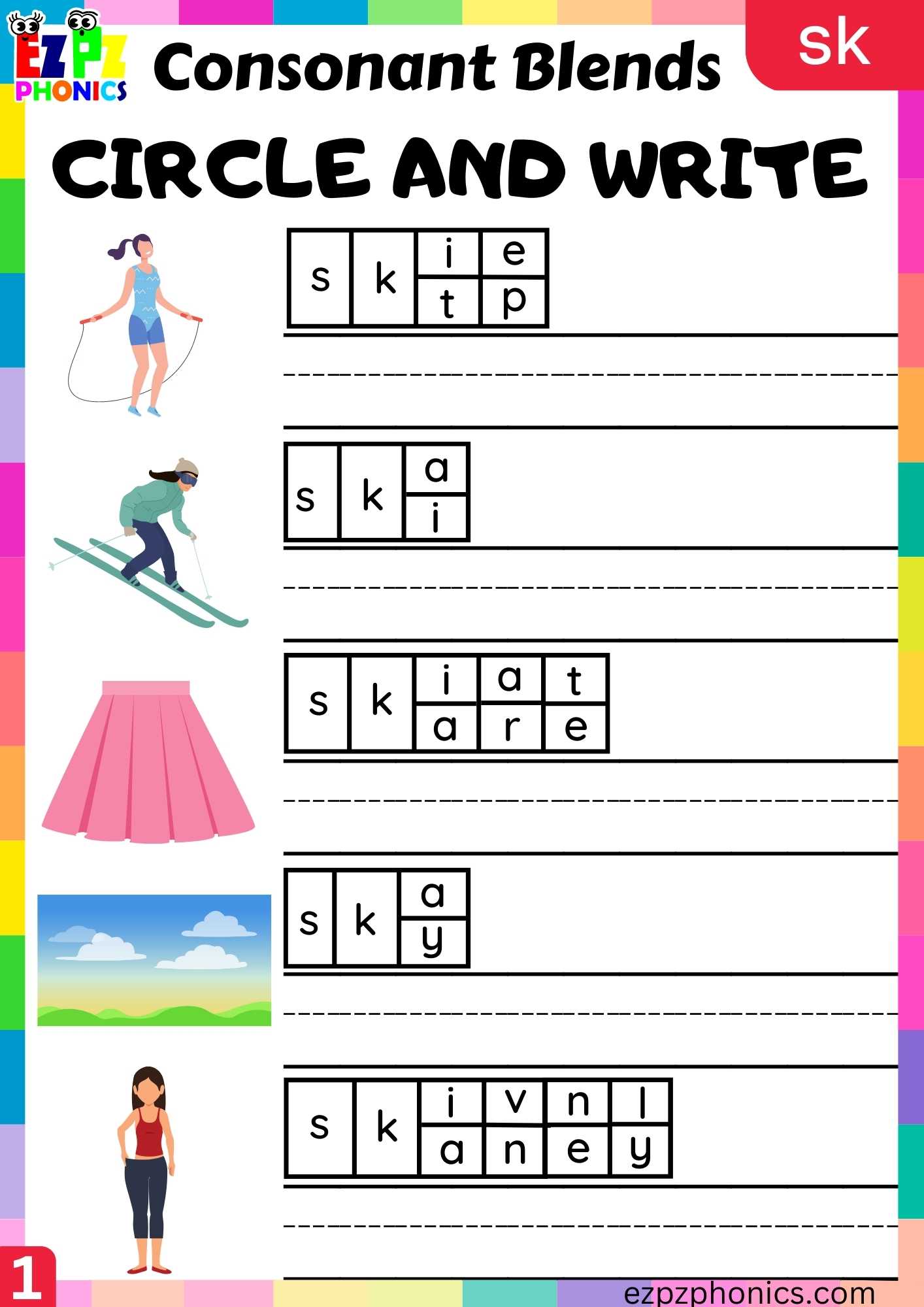 Group1 SK Words Circle And Write Phonics Consonant Blends Worksheet ...