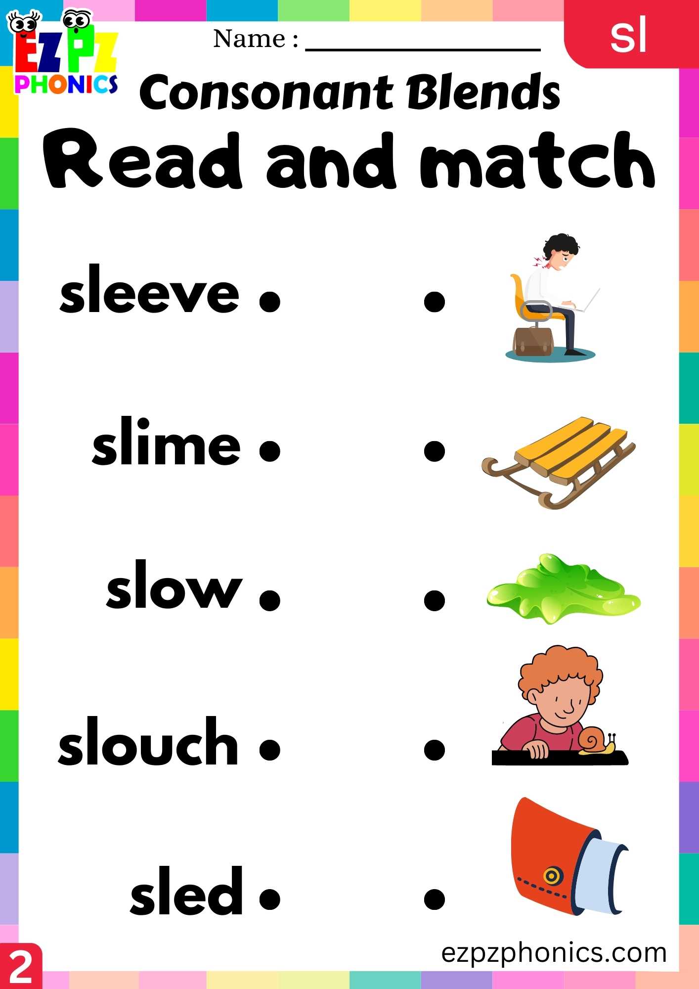 Group2 SL Words Read And Match Phonics Consonant Blends Worksheet ...