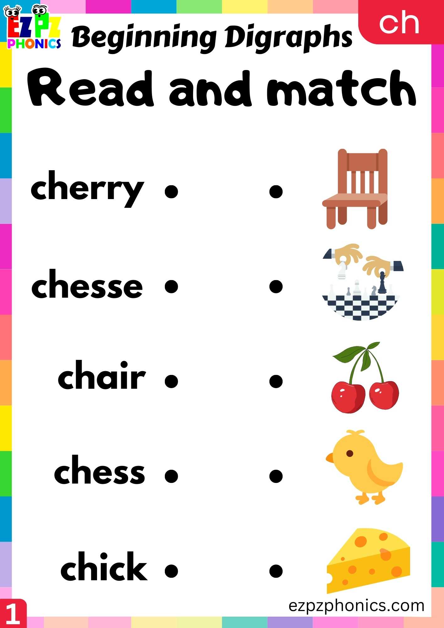 Group1 CH Words Read And Match Consonant Digraphs Phonics Beginning ...