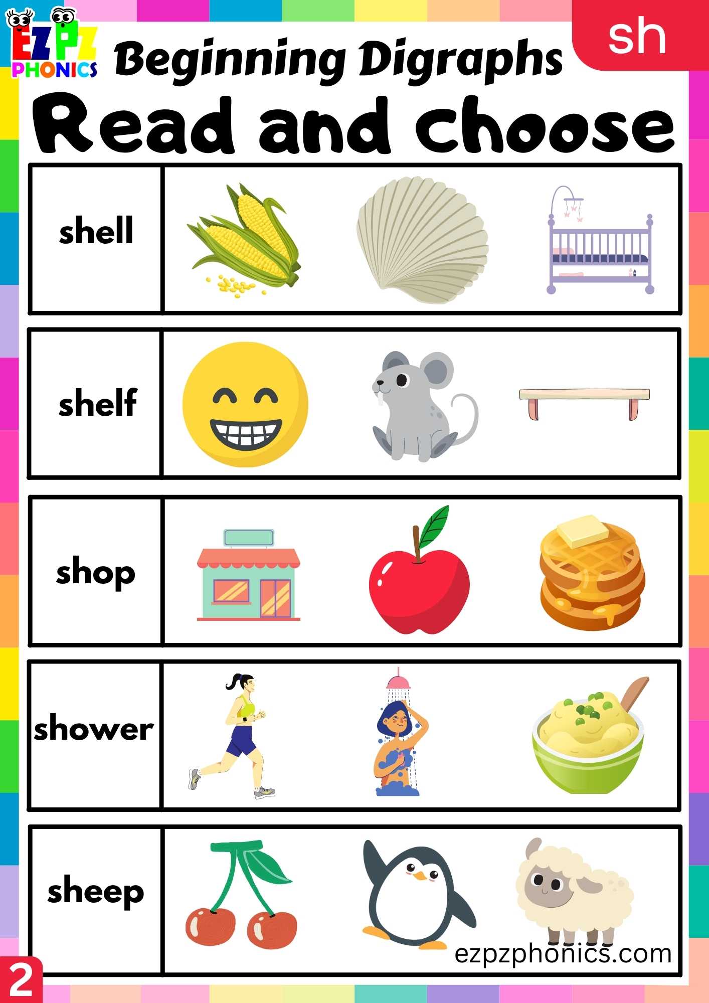 Group2 SH Words Read And Choose Consonant Digraphs Phonics Beginning ...