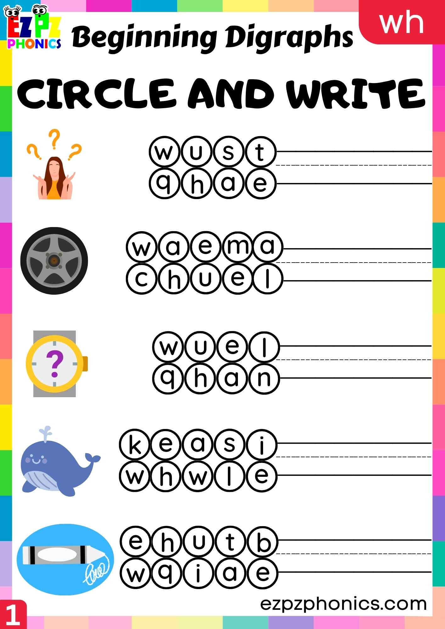 Group1 WH Words Circle And Write Consonant Digraphs Phonics Beginning ...