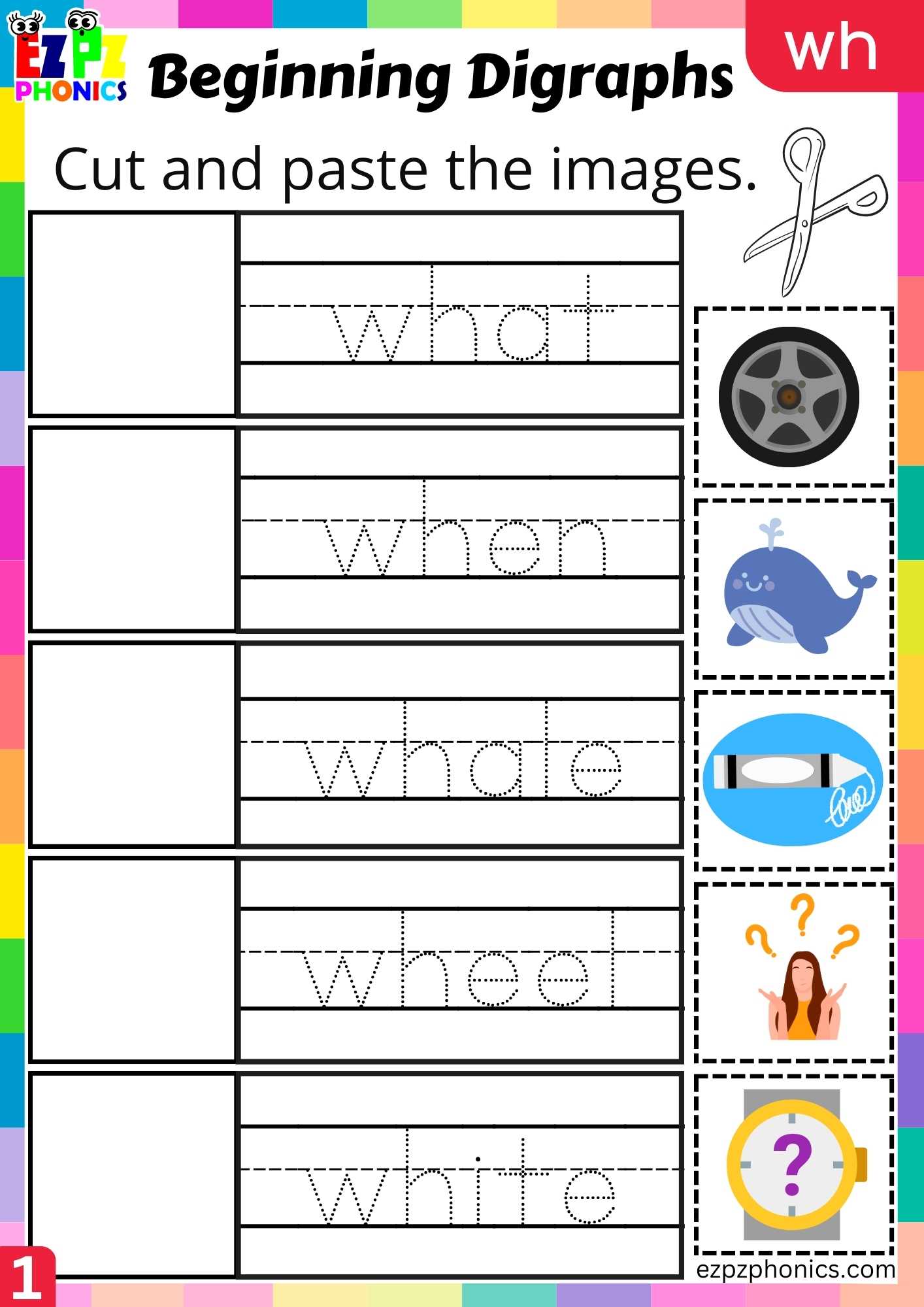 Group1 WH Words Cut And Paste The Images Consonant Digraphs Phonics ...