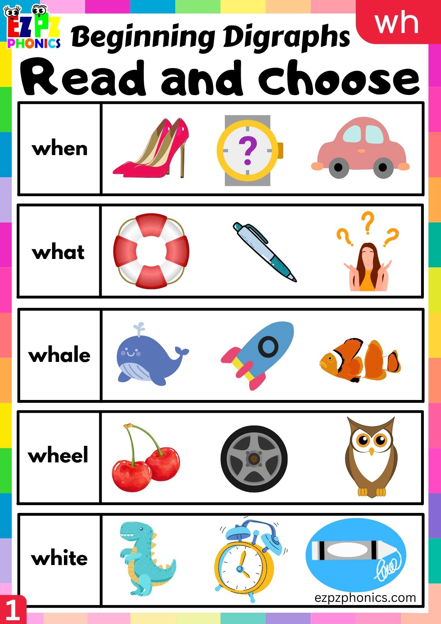 Group1 WH Words Read And Choose Consonant Digraphs Phonics Beginning ...