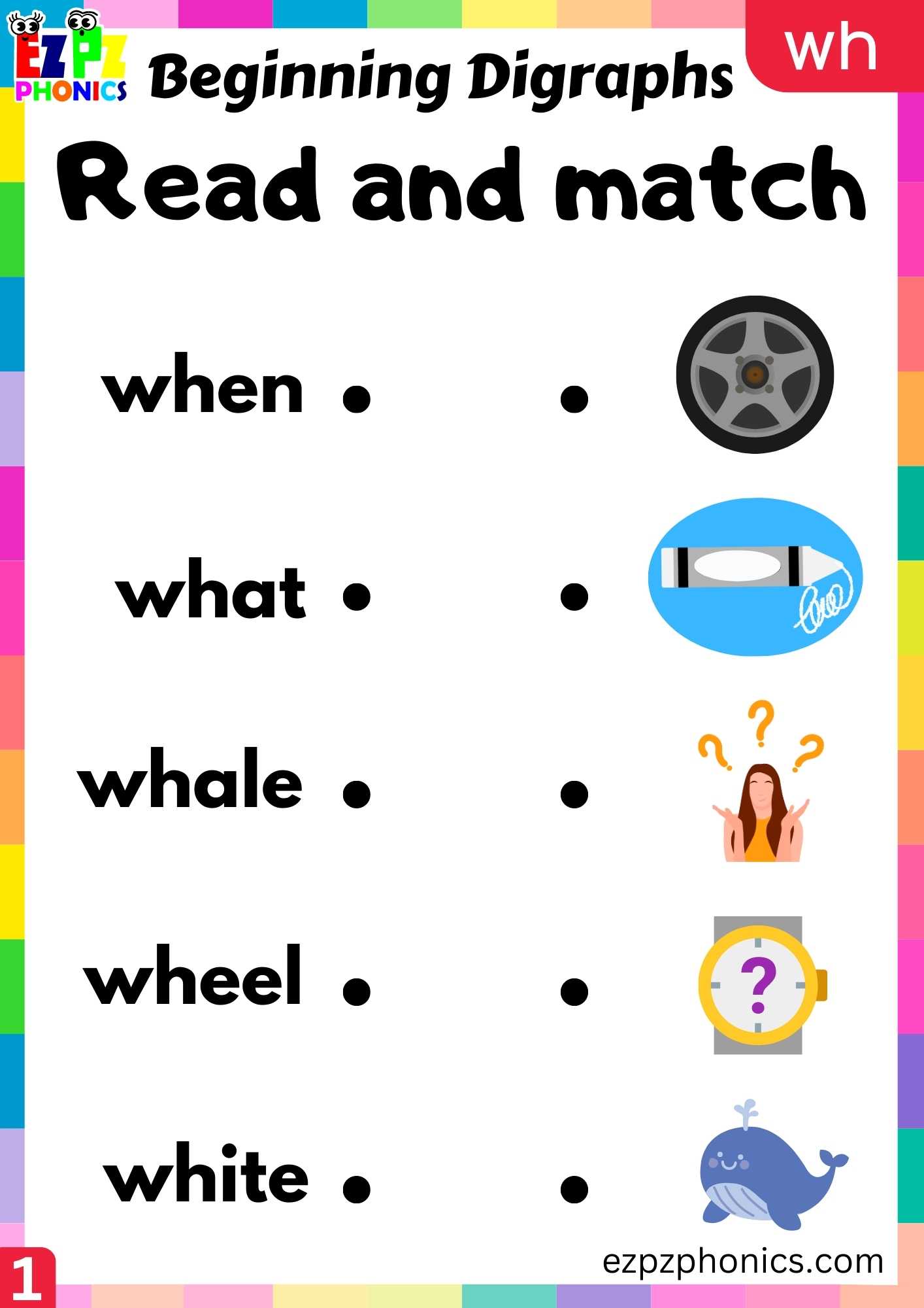 Group1 WH Words Read And Match Consonant Digraphs Phonics Beginning ...