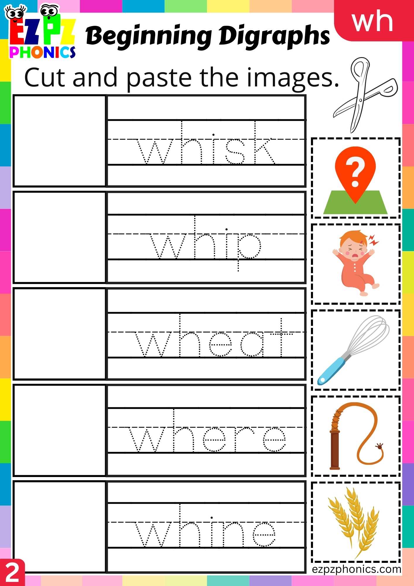 Group2 WH Words Cut And Paste The Images Consonant Digraphs Phonics ...