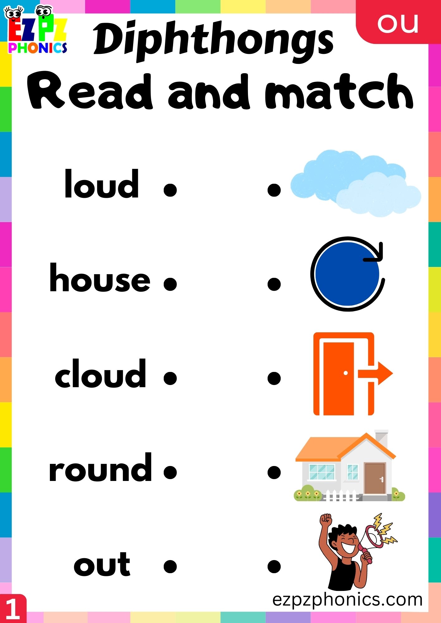 ou Diphthong Read and Match the Image Worksheet PDF Download ...