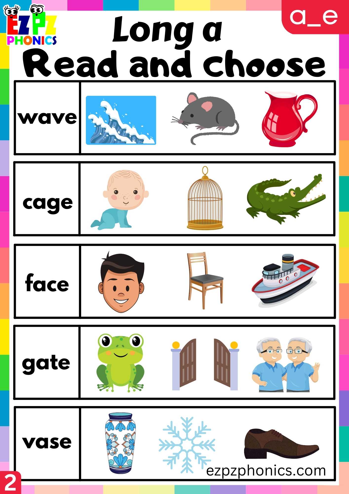 Group2 A_E Words Read And Choose Long A Phonics Worksheet - ezpzphonics.com