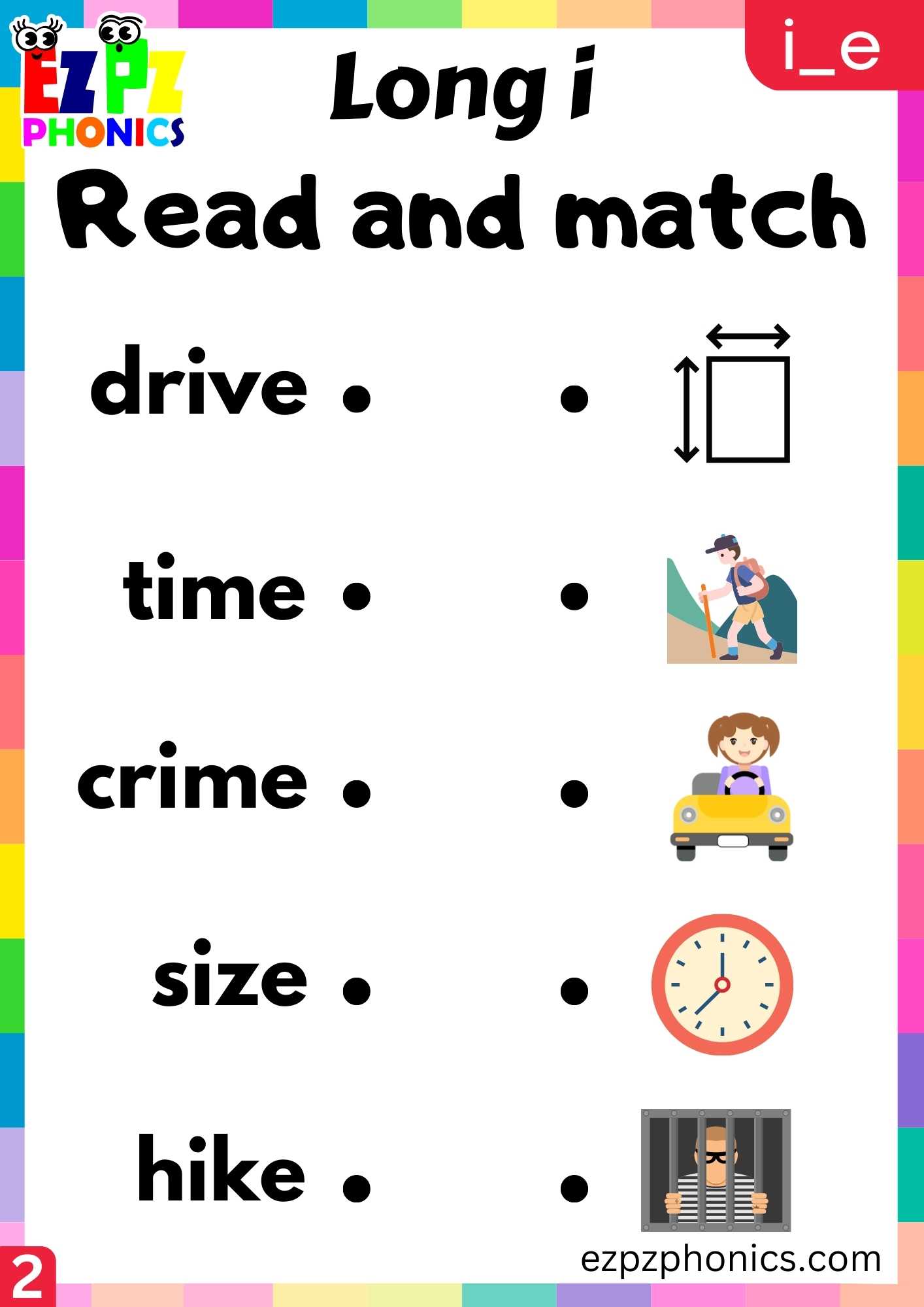 Group2 I_E Words Read And Match Long I Phonics Worksheet - ezpzphonics.com