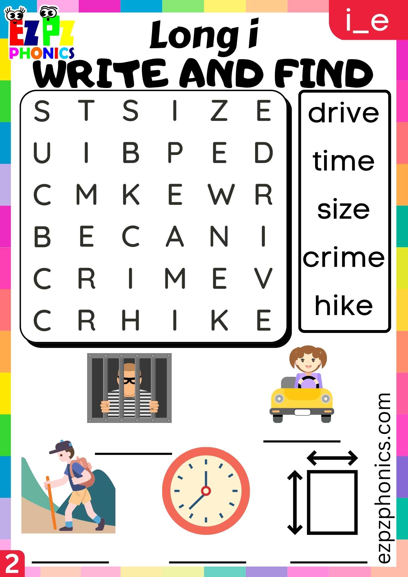 Group2 I_E Words Write And Find Long I Phonics Worksheet - ezpzphonics.com