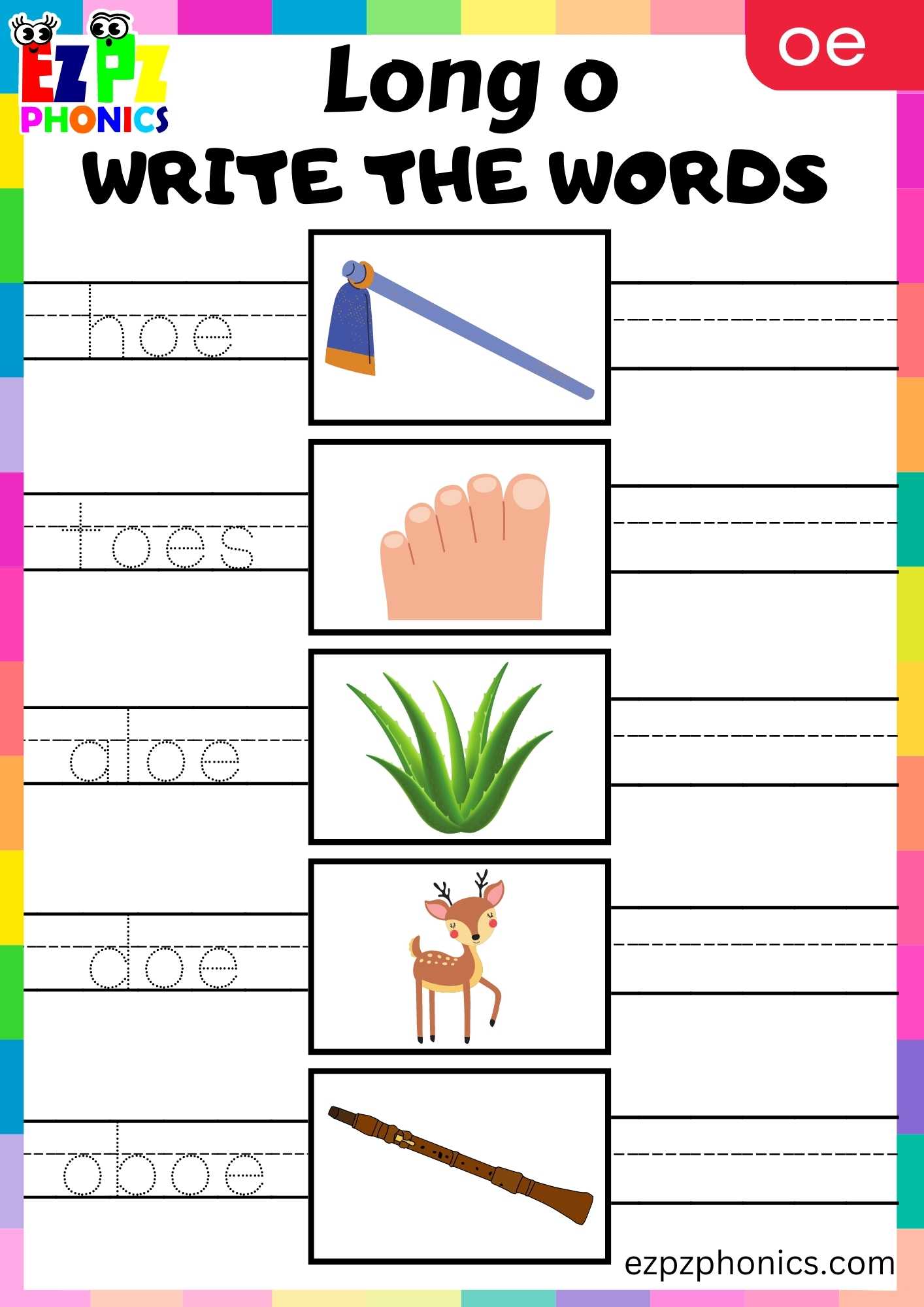 OE Words Write The Words Long O Phonics Worksheet - ezpzphonics.com