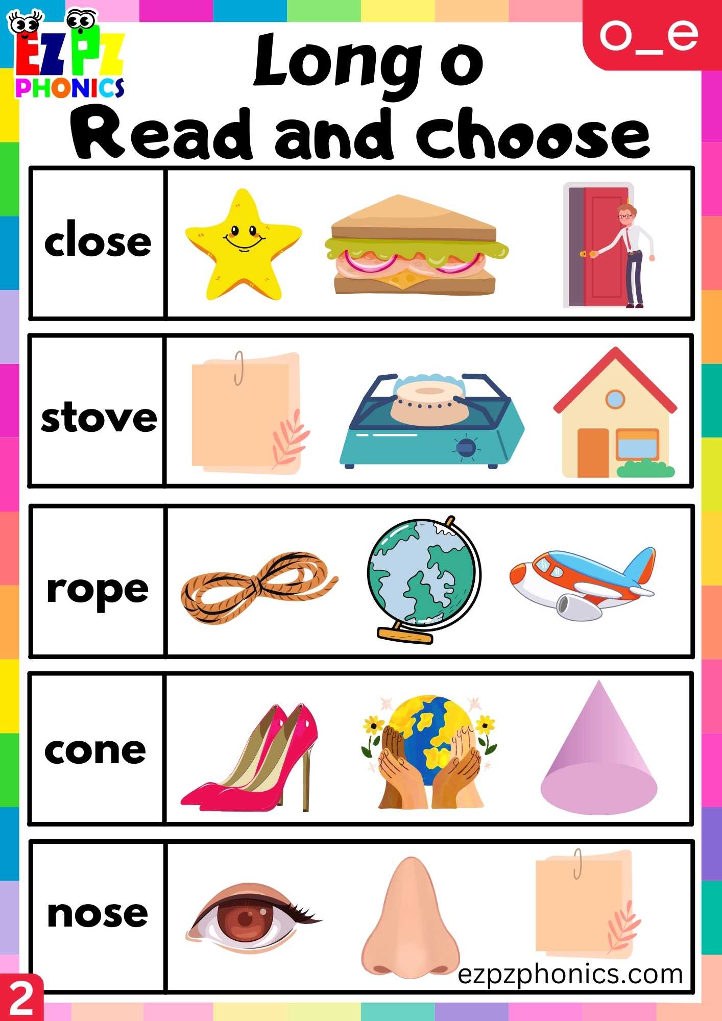 Group2 O_E Words Read And Choose Long O Phonics Worksheet - ezpzphonics.com
